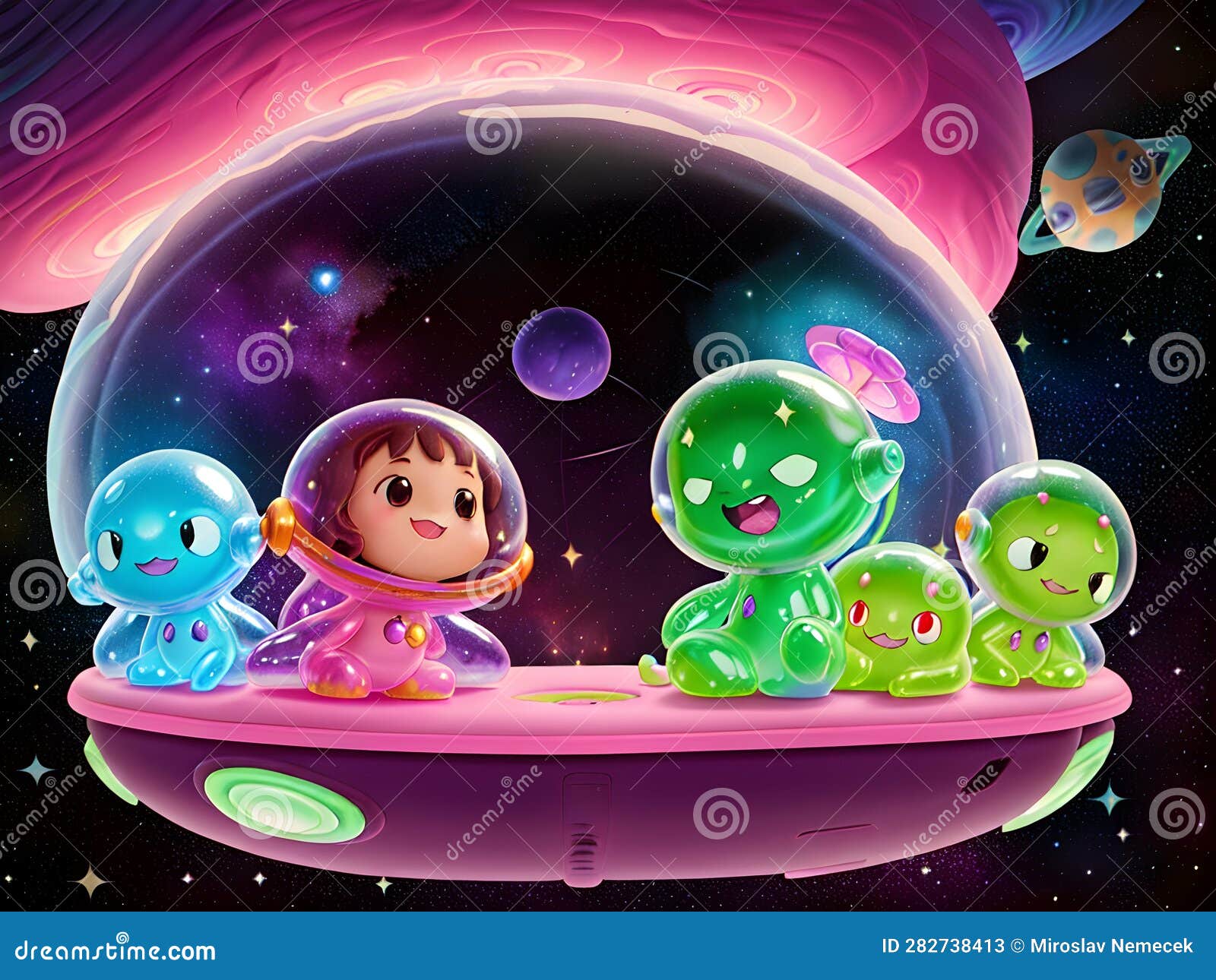 Cute Slime Creatures in Outerspace, Generative AI Illustration Stock ...