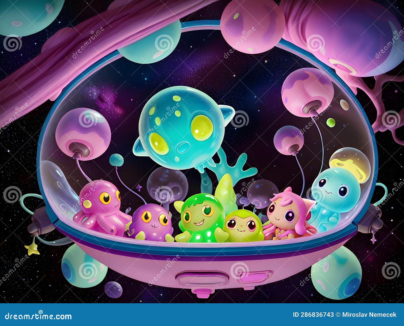 Cute Slime Creatures in Outerspace, Generative AI Illustration Stock ...