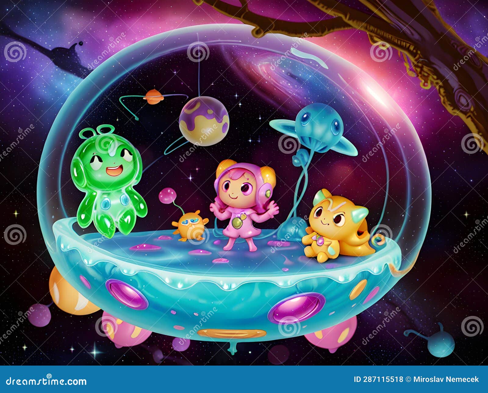 Cute Slime Creatures in Outerspace, Generative AI Illustration Stock ...