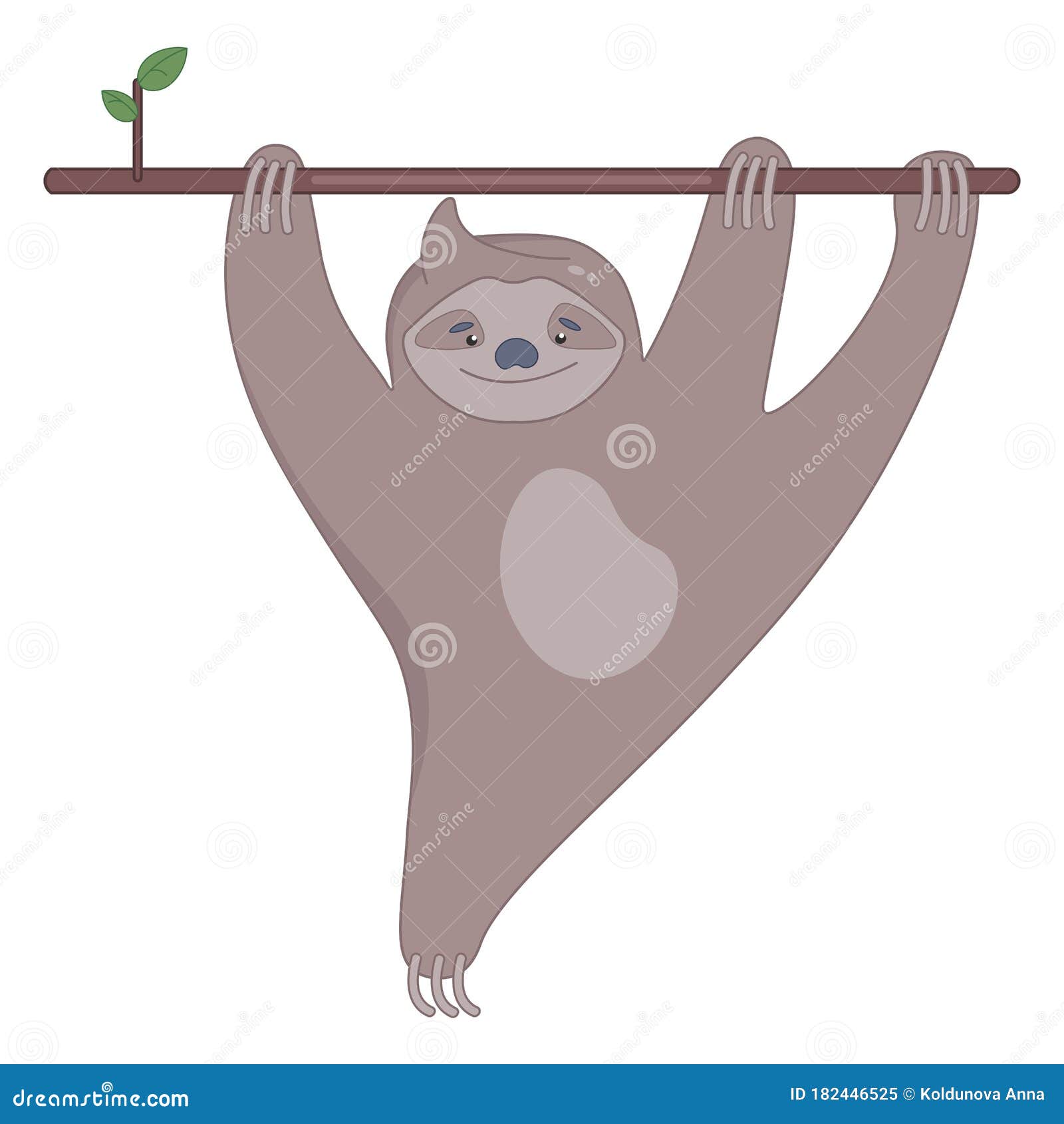 Sloth On Branch. Cute Little Kid Sleepy Animal On Branch In Zoo Playing ...
