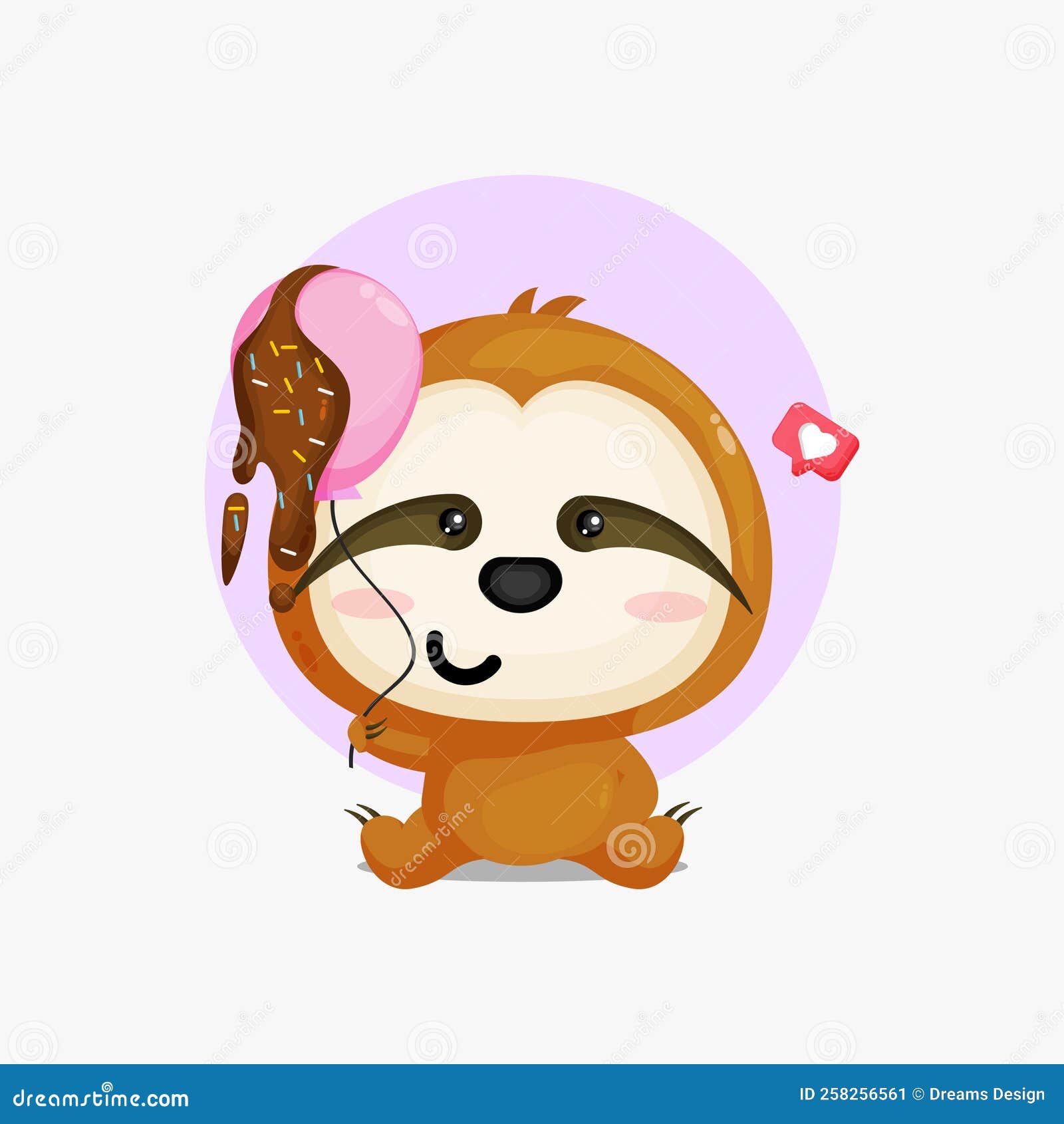 Cute Sloth Character with Chocolate Balloon Illustration Stock Vector ...