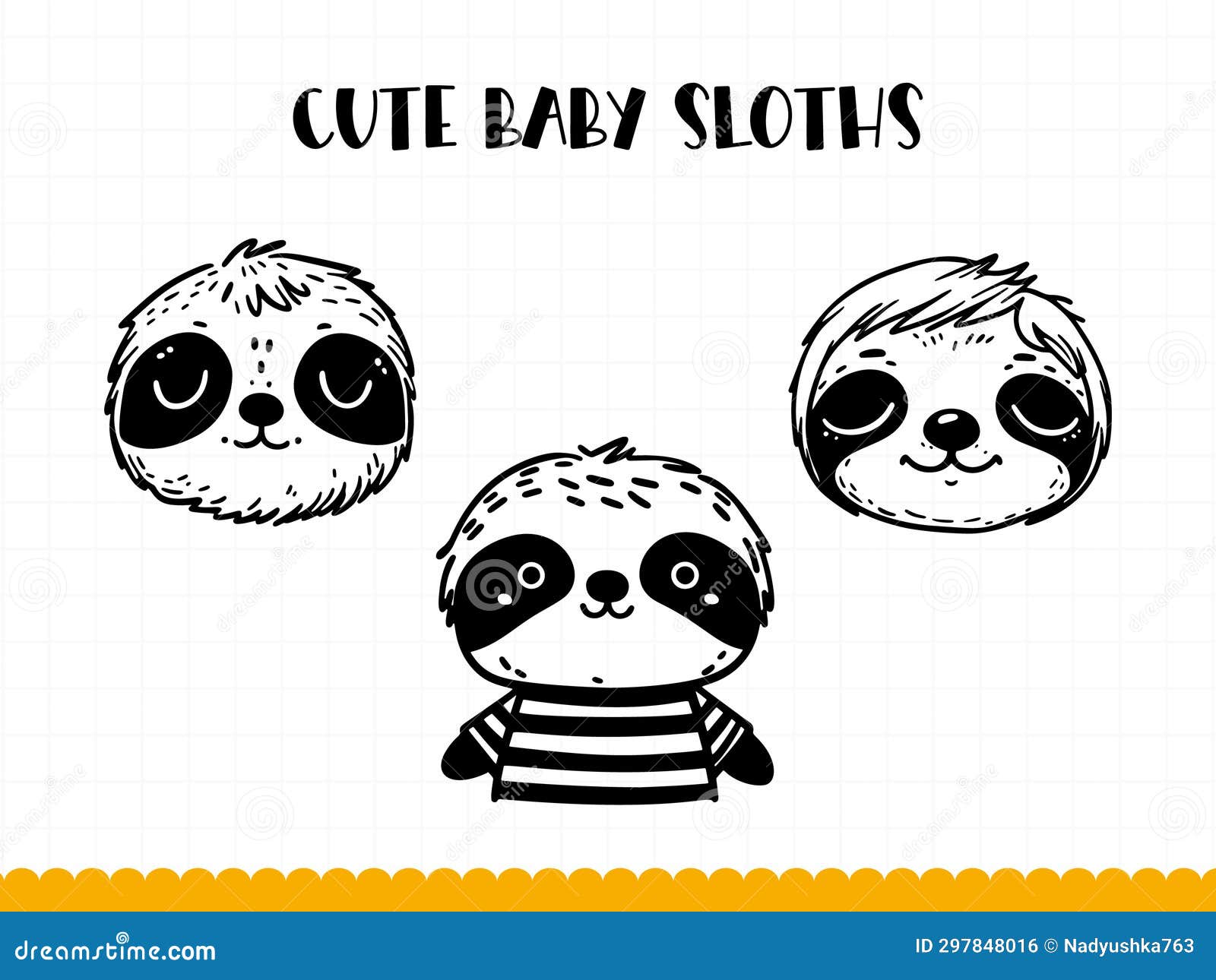 Cute Sloth Face in Simple Doodle Style. Vector Illustration. Stock ...