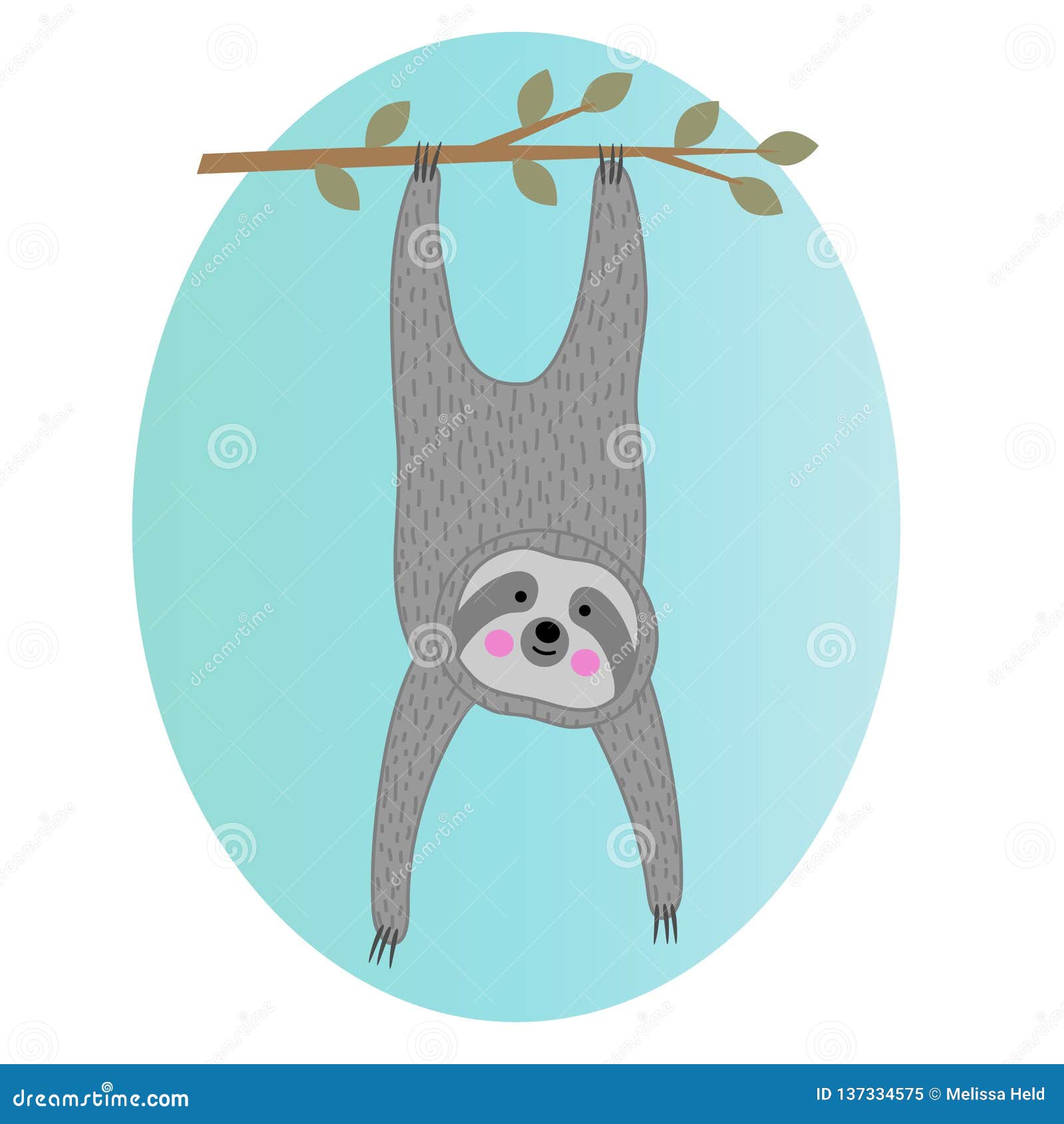 Cute Sloth Hanging from Tree Branch Stock Vector - Illustration of ...