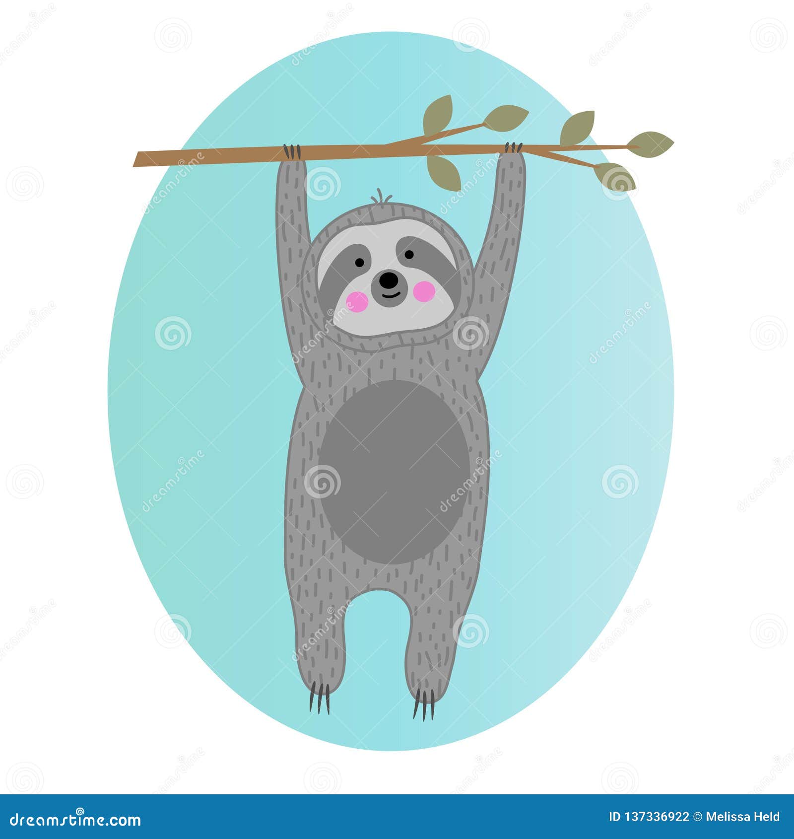 Cute Sloth Hanging on Tree Branch Stock Illustration - Illustration of ...