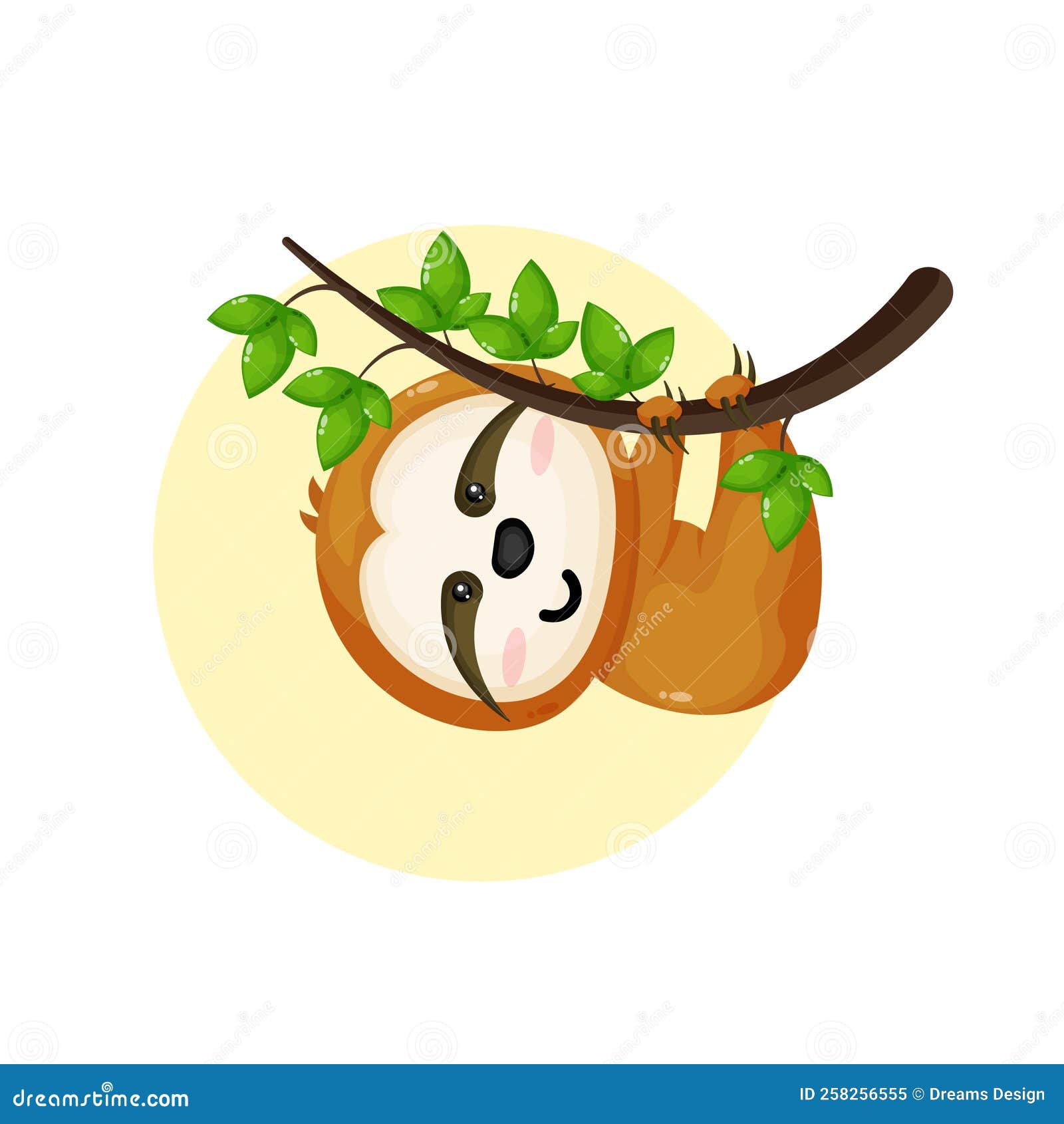Cute Sloth Hanging on Tree Cartoon Icon Illustration Stock Vector ...