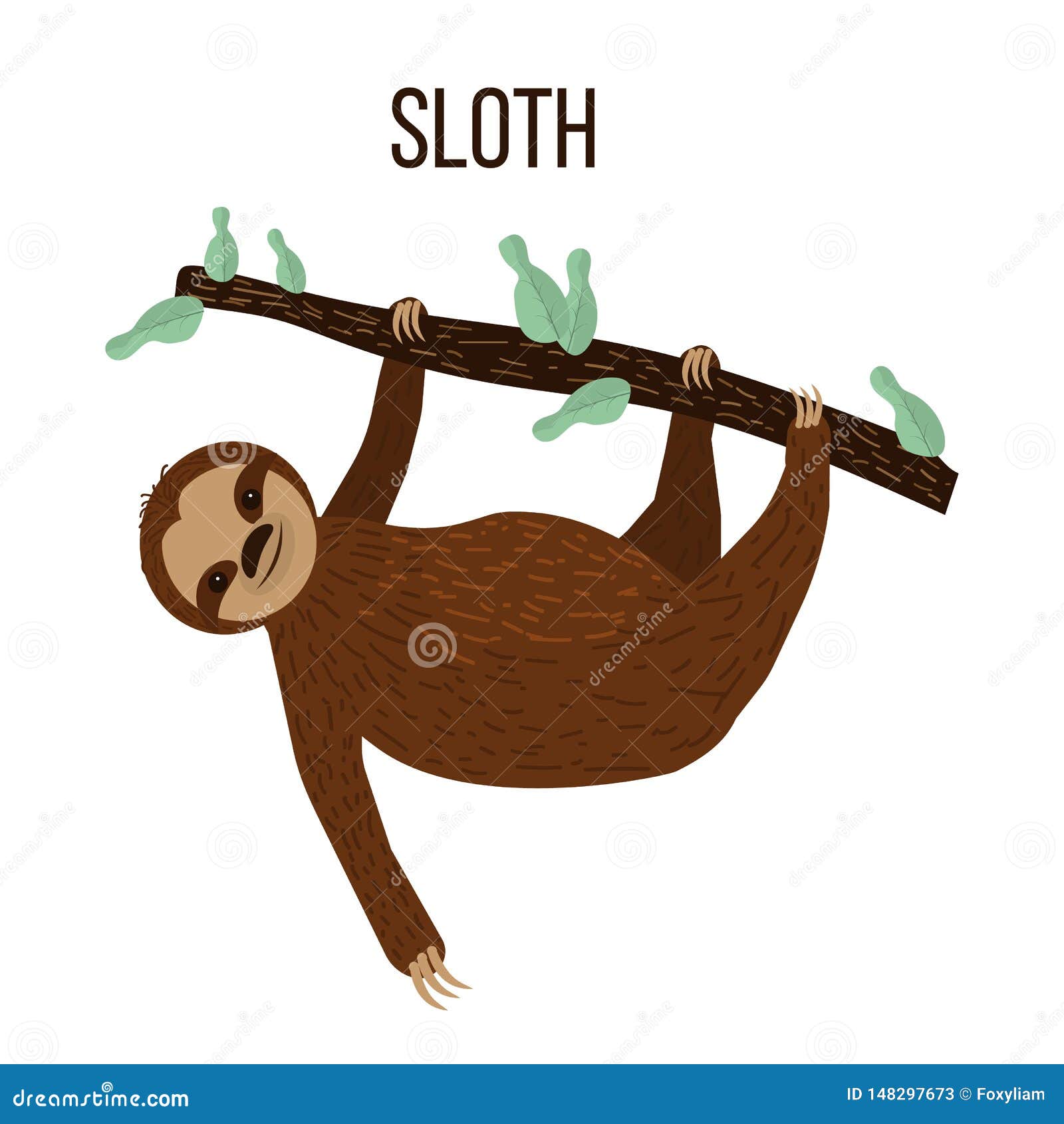 Cute Sloth Hanging on a Tree Stock Vector - Illustration of laziness ...