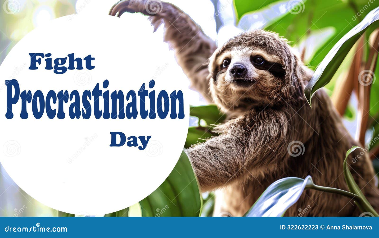 Cute Sloth Highlighting Fight Procrastination Day with Greenery ...