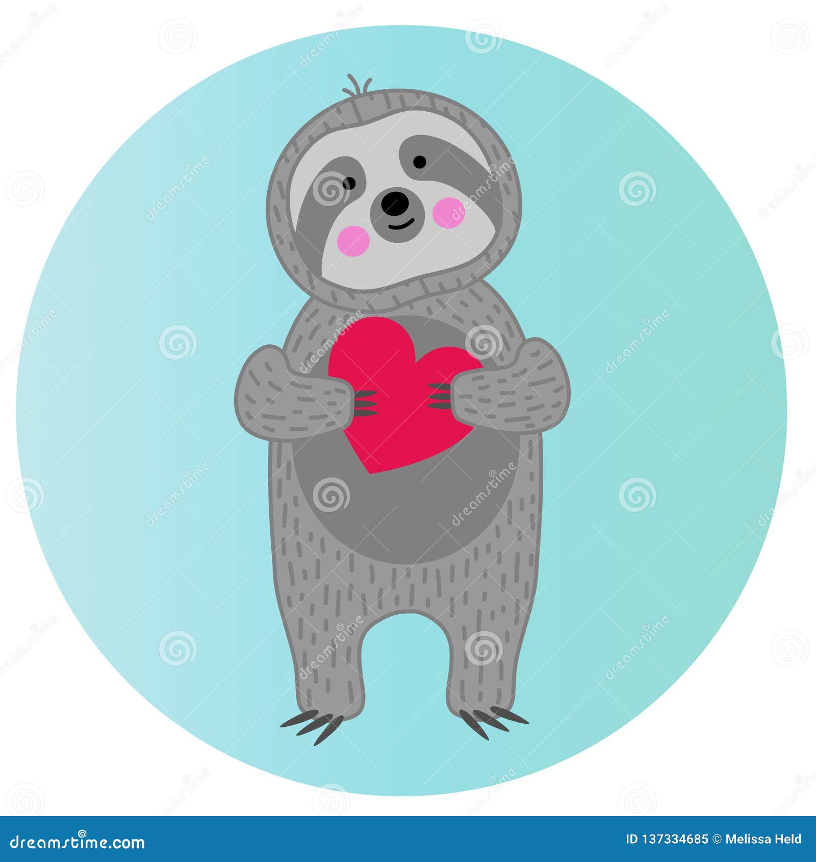 Cute Sloth Holding Red Heart Stock Illustration - Illustration of ...