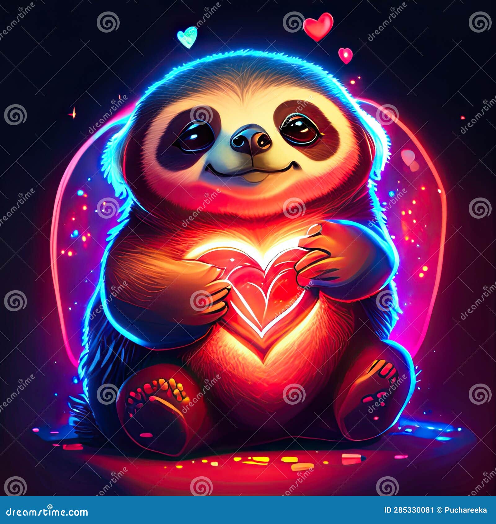 Cute Sloth Hugging Heart Cute Cartoon Sloth With Heart In His Hands