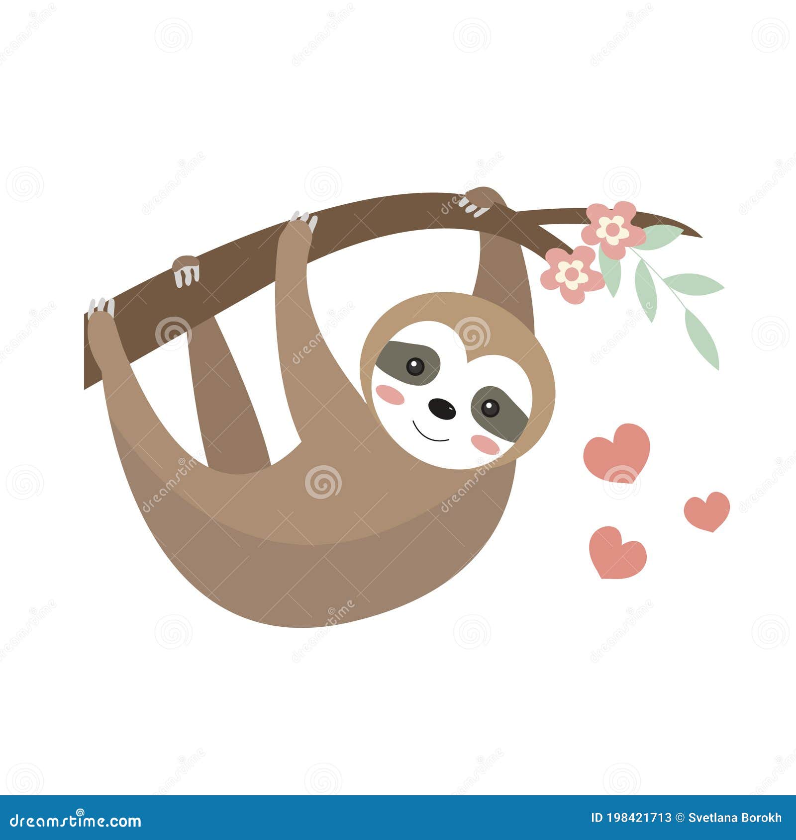 Cute Sloth Icon Flat, Cartoon Style. Vector Illustration Stock Vector ...