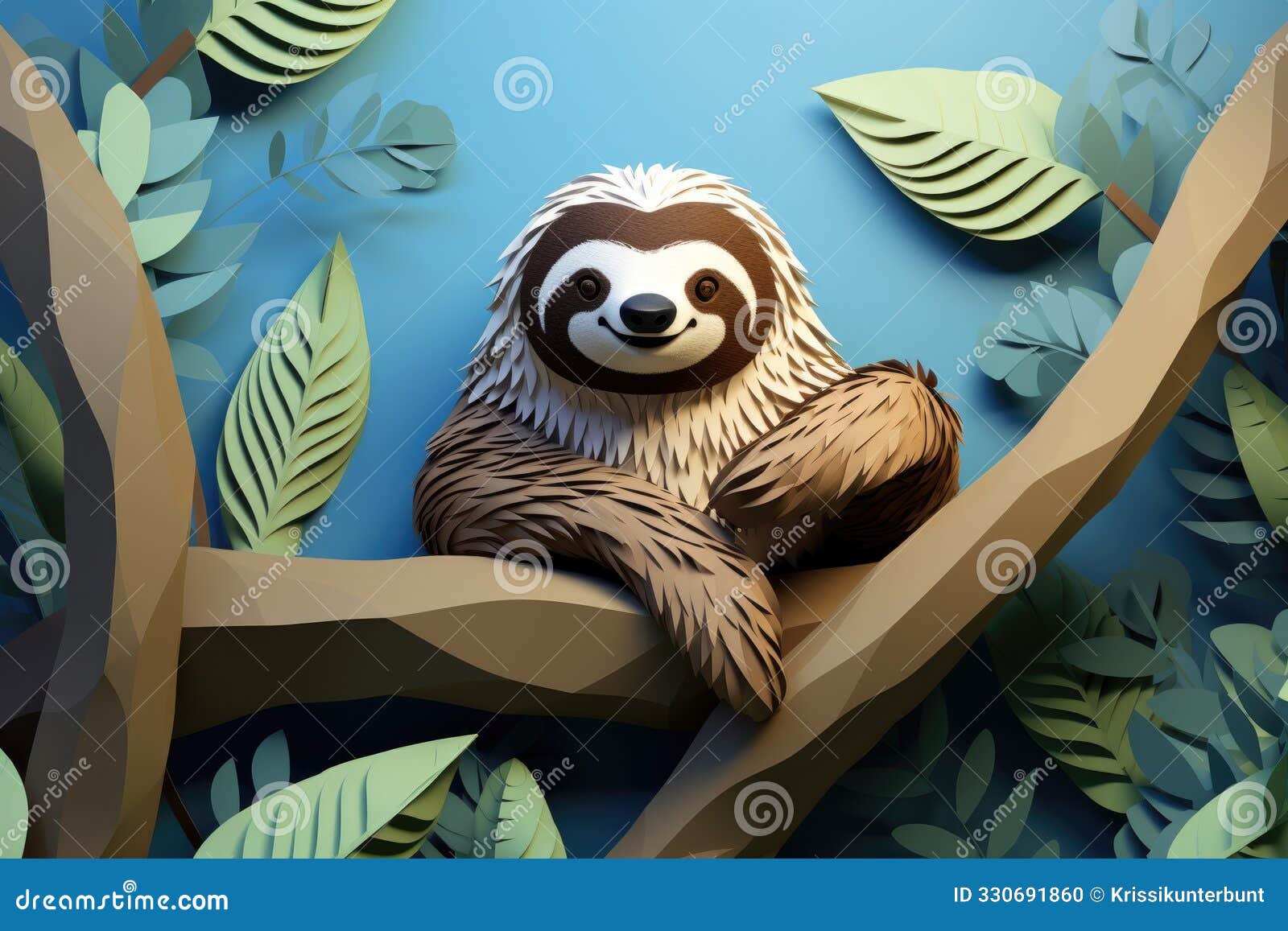 Cute Sloth Paper Art AI Generated Stock Illustration - Illustration of happy, mascot: 330691860