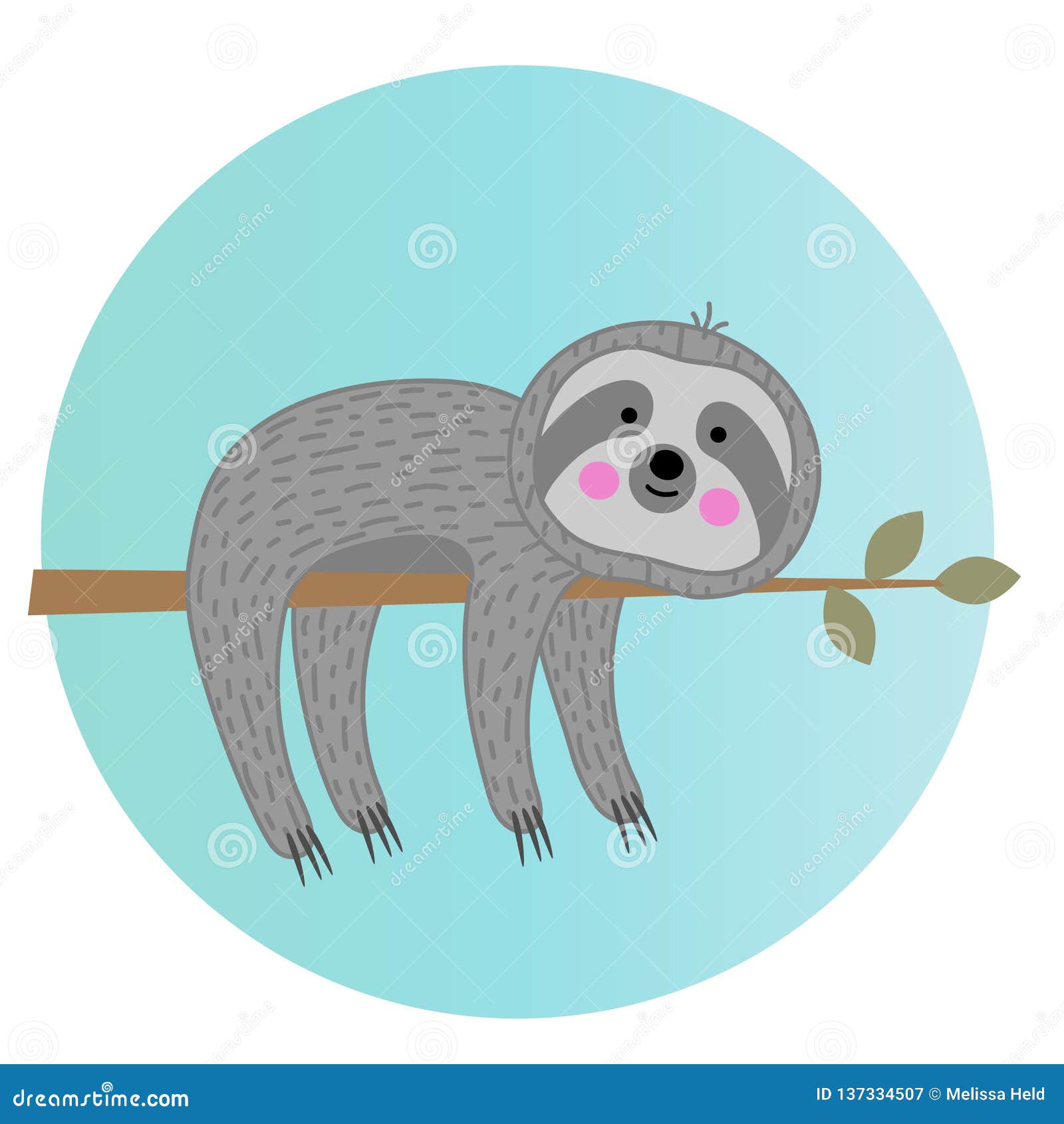 Cute Sloth Resting on Branch Stock Illustration - Illustration of cute ...