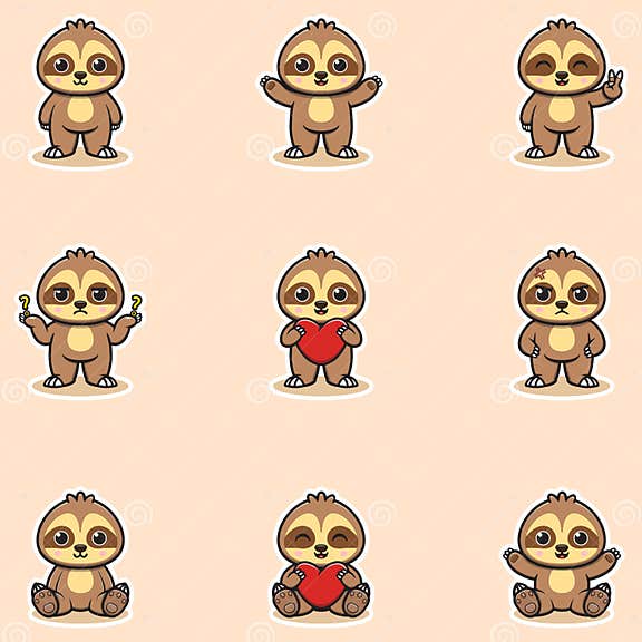 Cartoon Character of Cute Sloth Pose Set Stock Illustration ...
