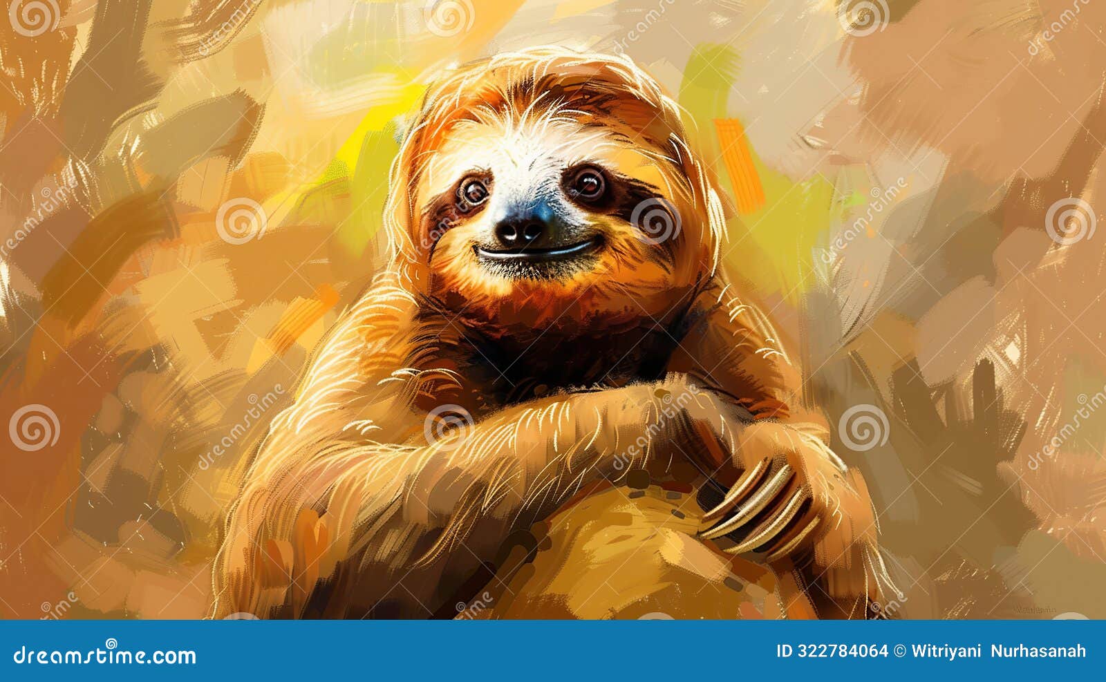 Cute Sloth Sitting on Ground. Generative Ai Stock Illustration ...