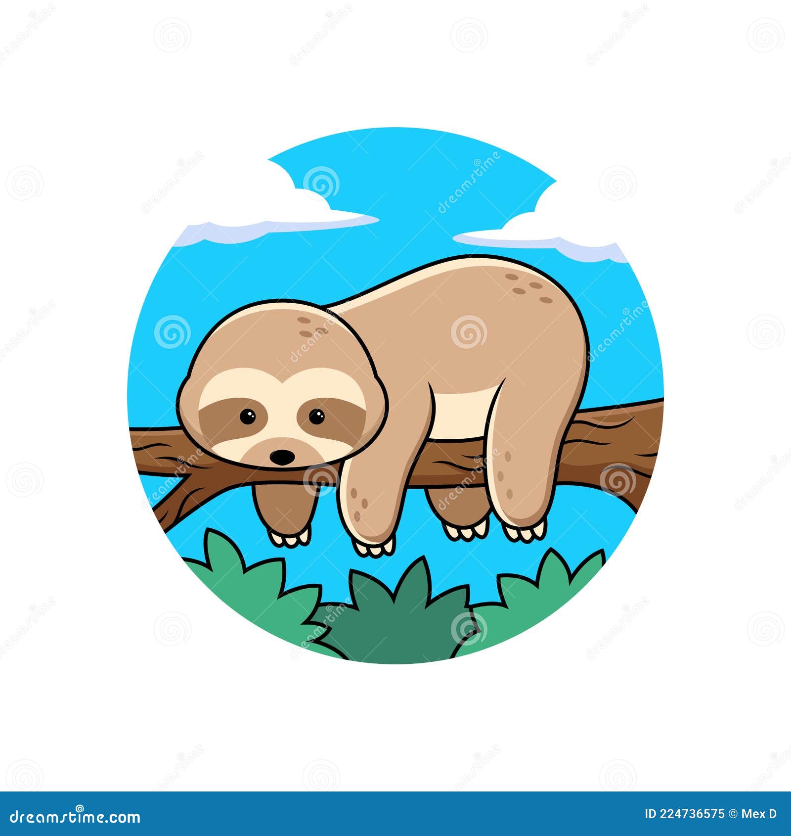Cute Sloth Sleeping Cartoon in Tree. Animal Vector Stock Vector ...