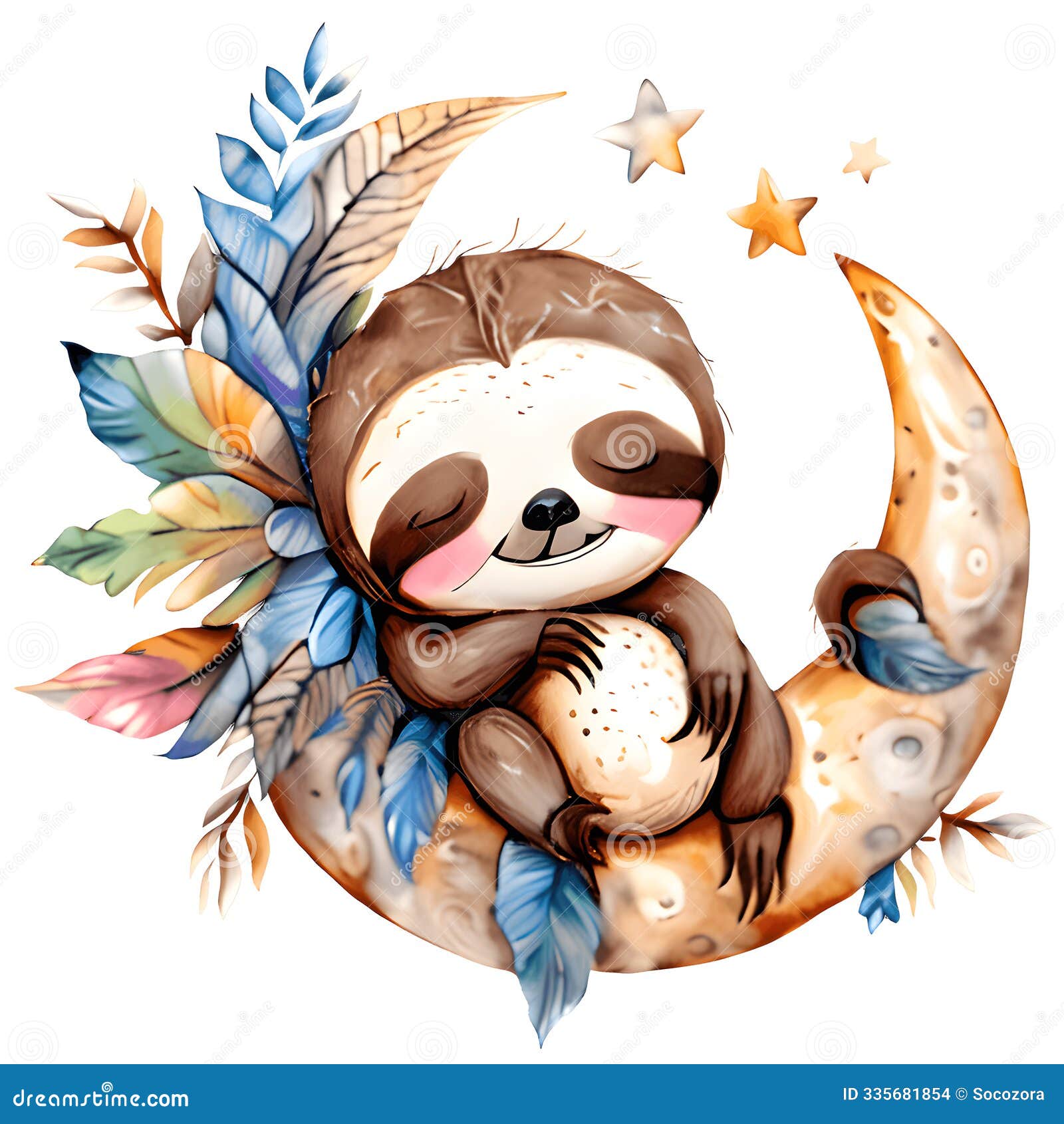 Cute Sloth Sleeping on Moon Illustration Stock Illustration ...