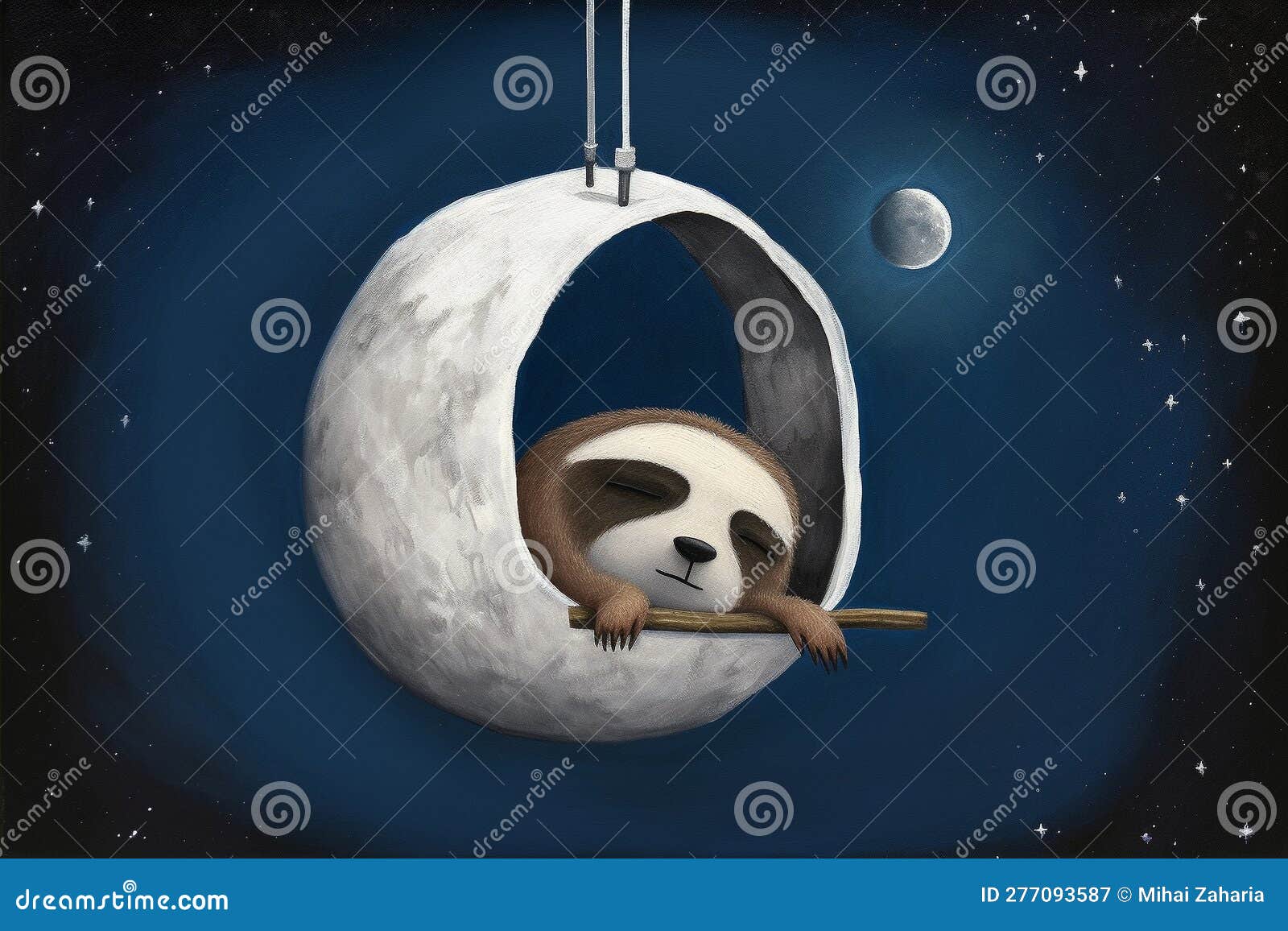 A Cute Sloth Sleeping at Night. Generative AI Stock Illustration ...