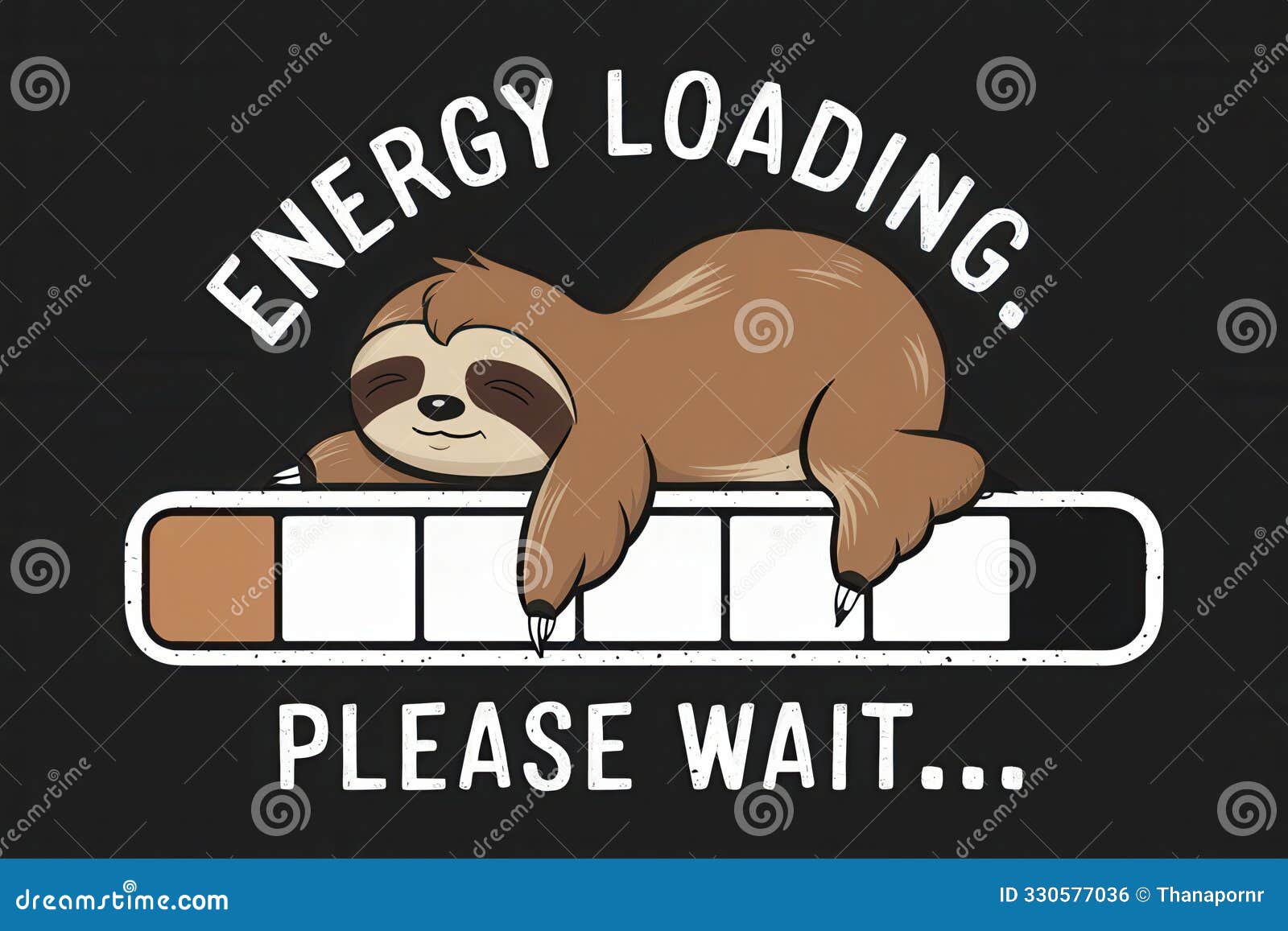 A Cute Sloth Sleeping on a Progress Bar that Reads "Energy Loading ...