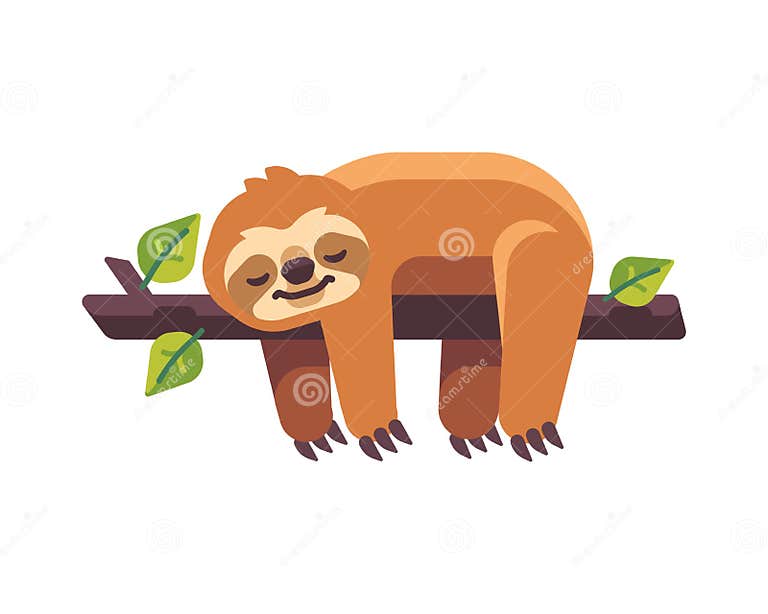 Cute Sloth Sleeping on a Tree Branch Flat Illustration Stock Vector ... Cute Sloth Sleeping on a Tree Branch Flat Illustration Stock Vector ...