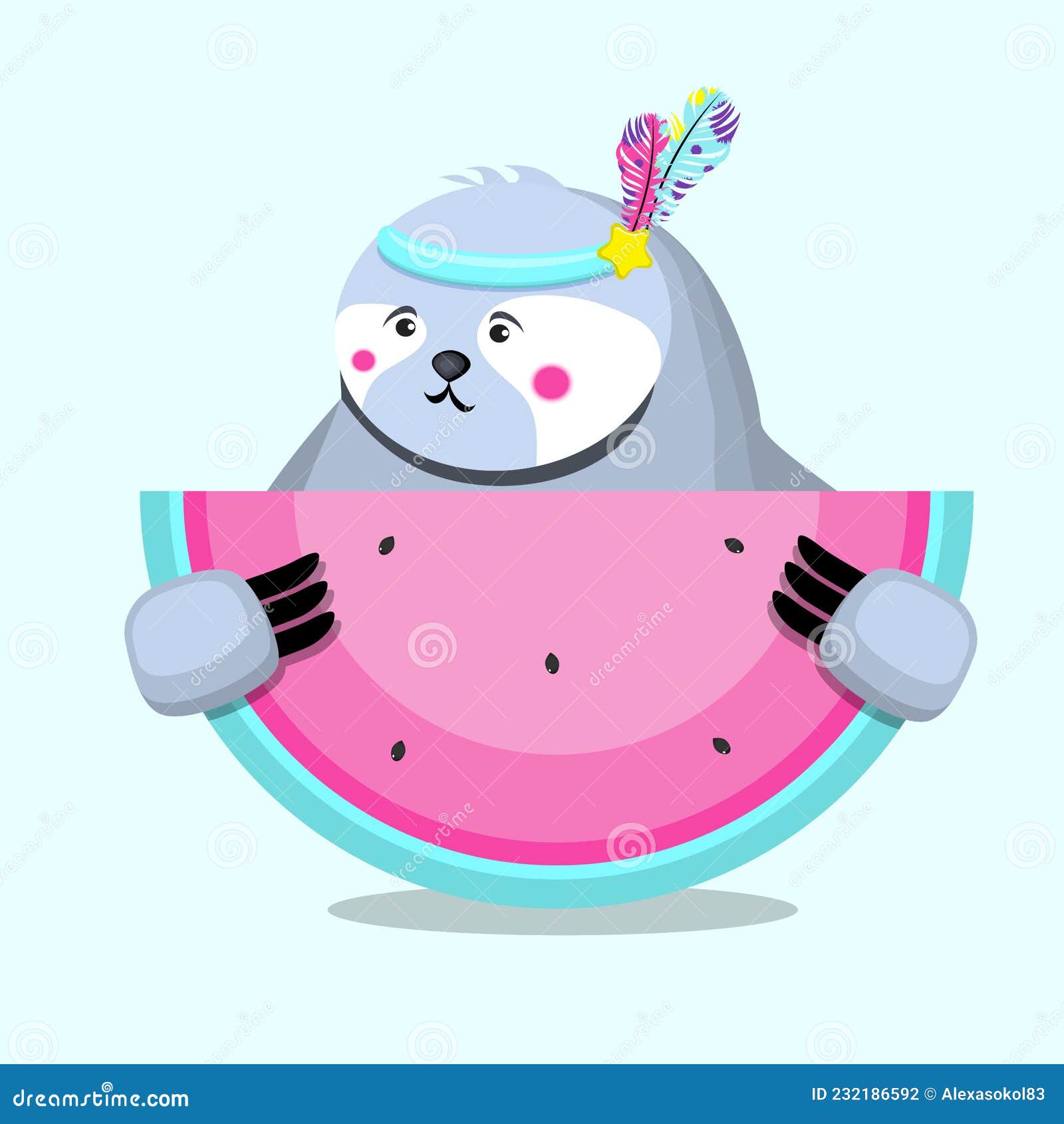 Cute Sloth with Slice of Watermelon. Flat Vector Illustration Stock ...