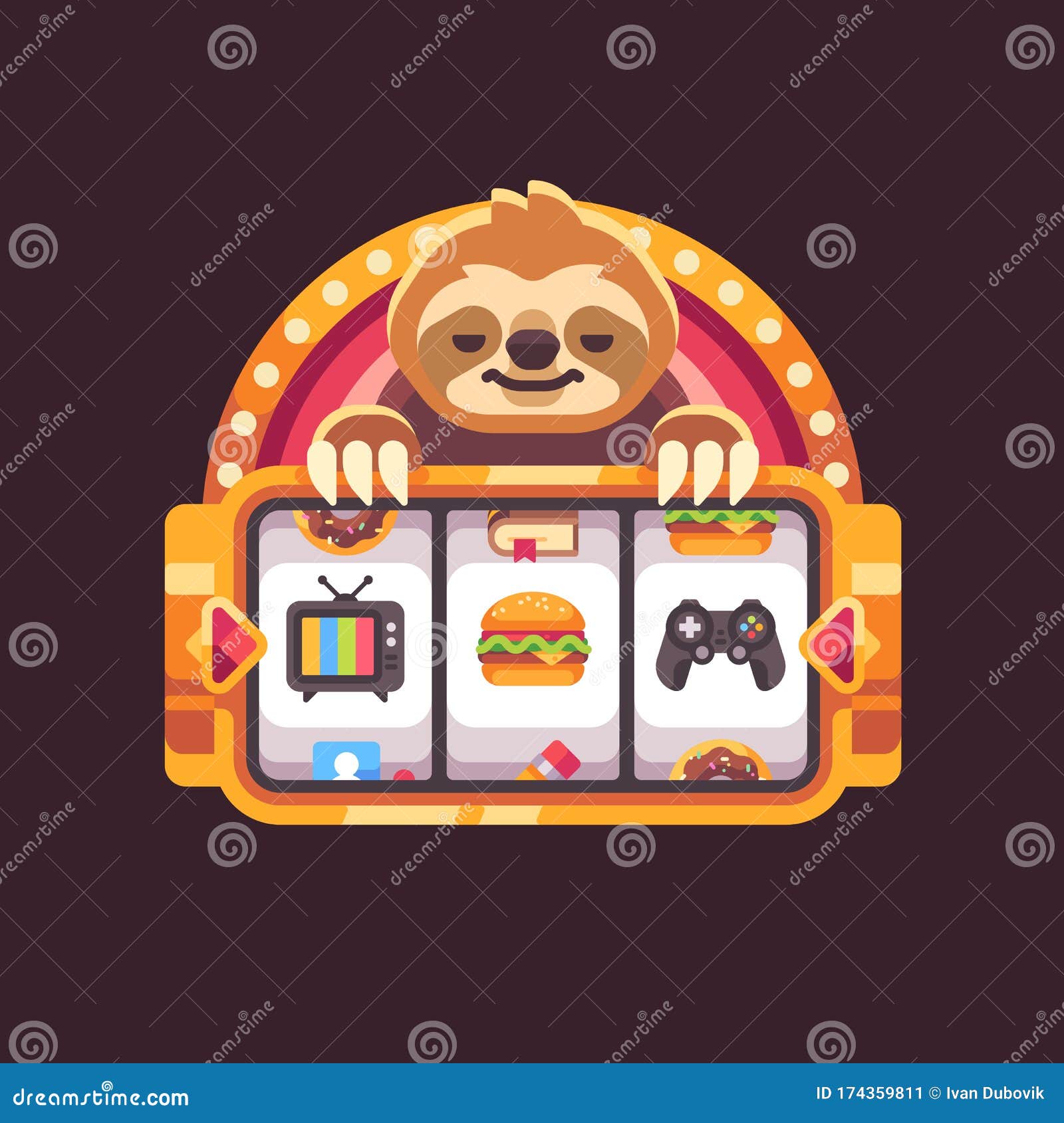 Cute Sloth with a Slot Machine. Funny Illustration about ...