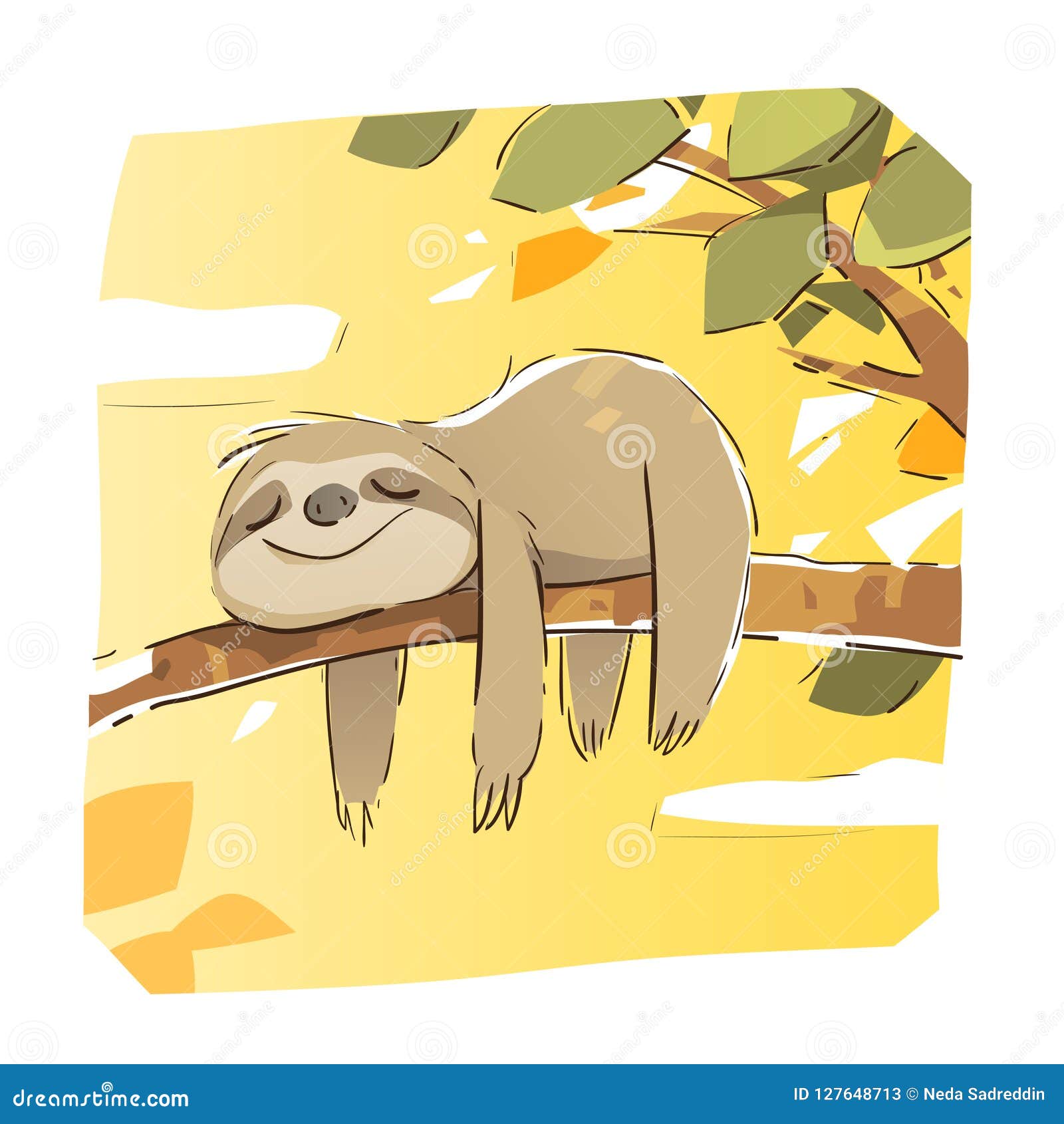 Cute Sloth Taking a Nap stock vector. Illustration of cartoon - 127648713
