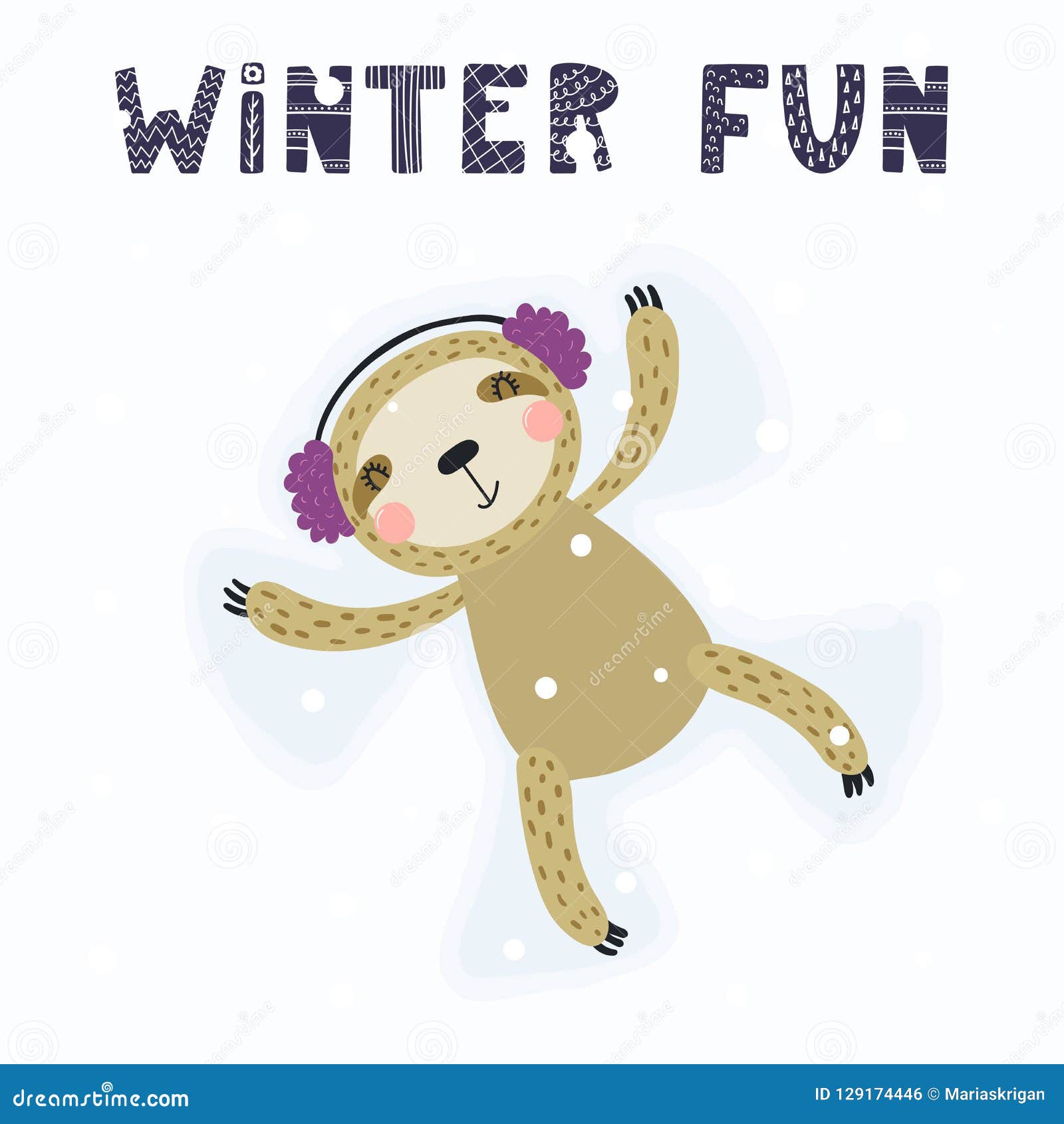 Cute sloth in winter stock vector. Illustration of clipart - 129174446