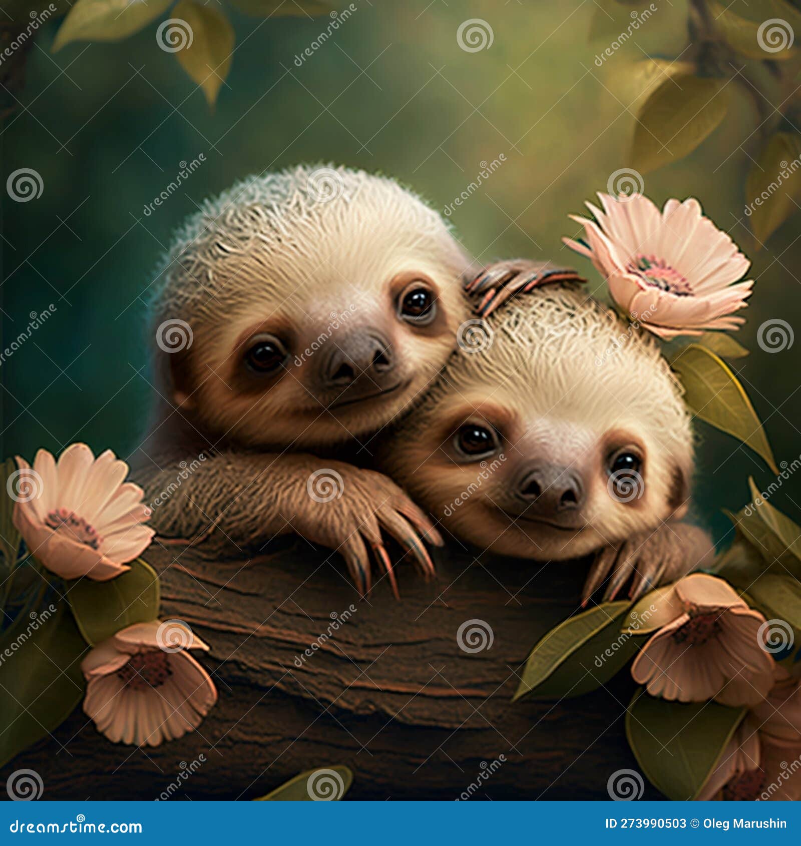 Cute sloths. Generative AI stock illustration. Illustration of funny ...