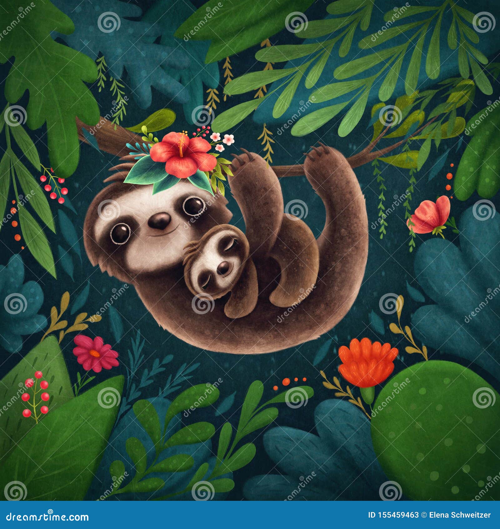 Cute sloths stock illustration. Illustration of poster - 155459463