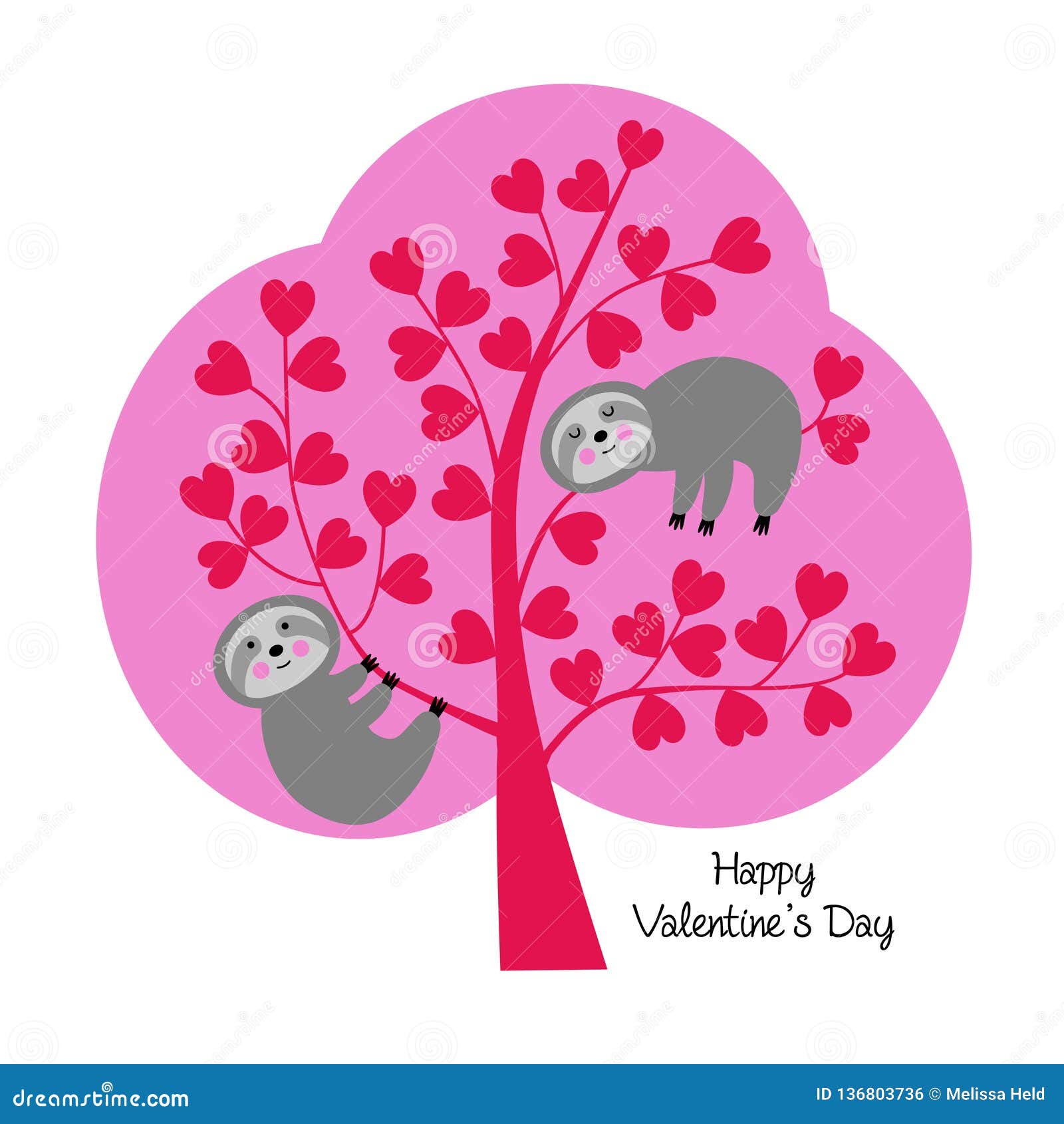 Cute Sloths in Valentine Tree Stock Illustration - Illustration of ...