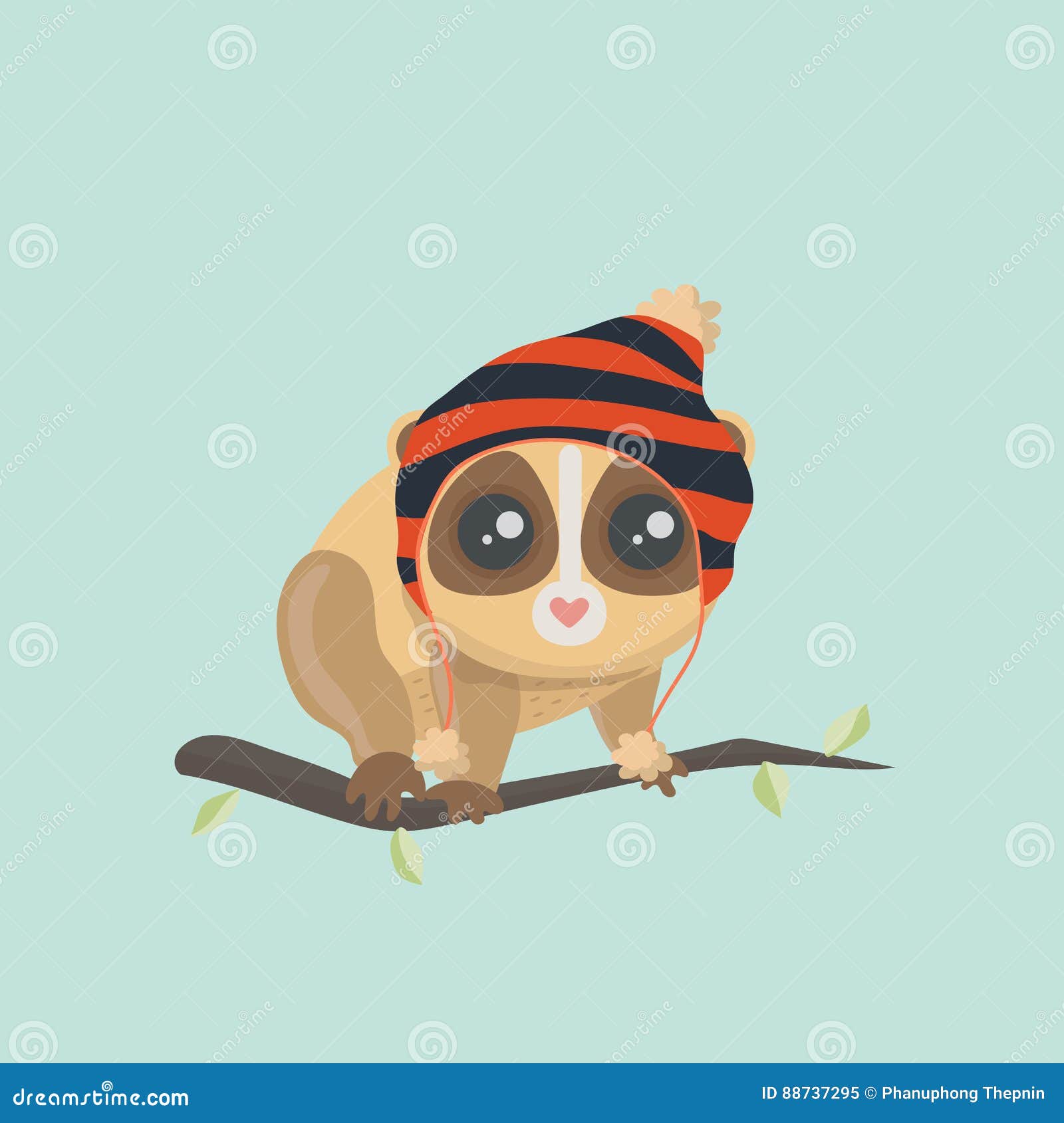 Cute Loris Sitting. Flat Vector Illustration With Outline, Isolated On ...