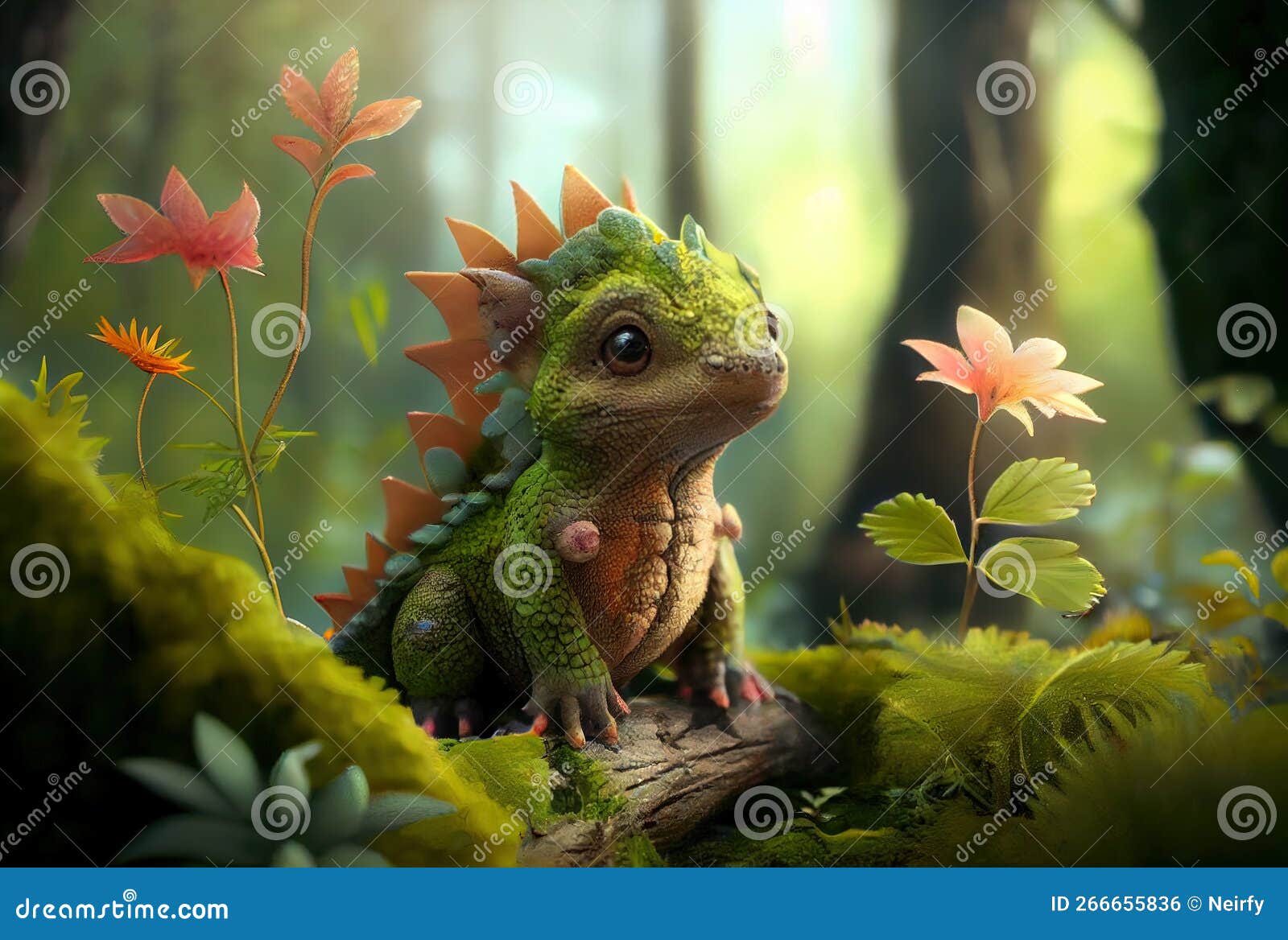 Cute Baby Dragon in Spring Forest Stock Illustration - Illustration of ...