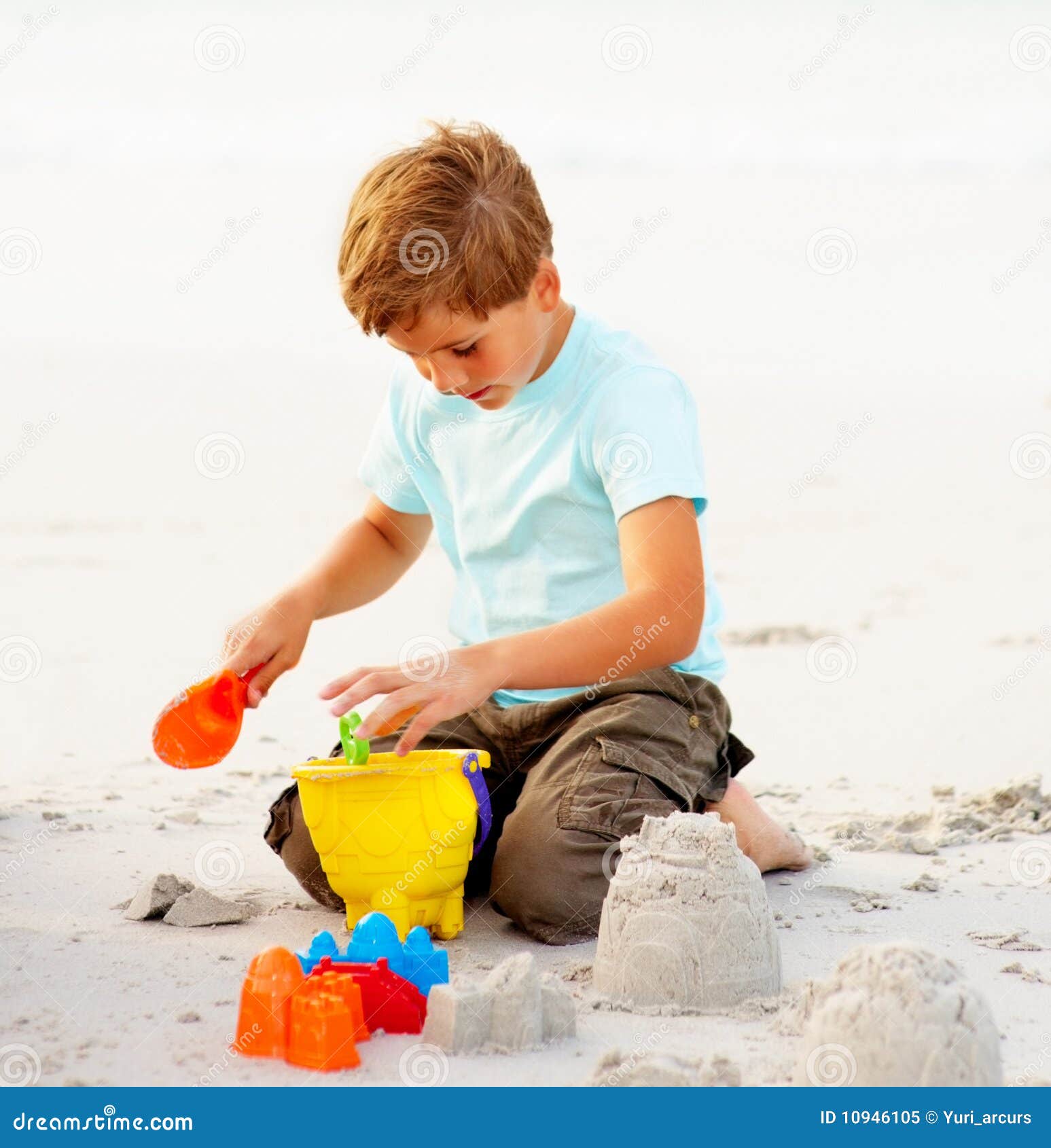 Cute Small Boy Making Sand Castles Stock Image - Image of beach, male ...