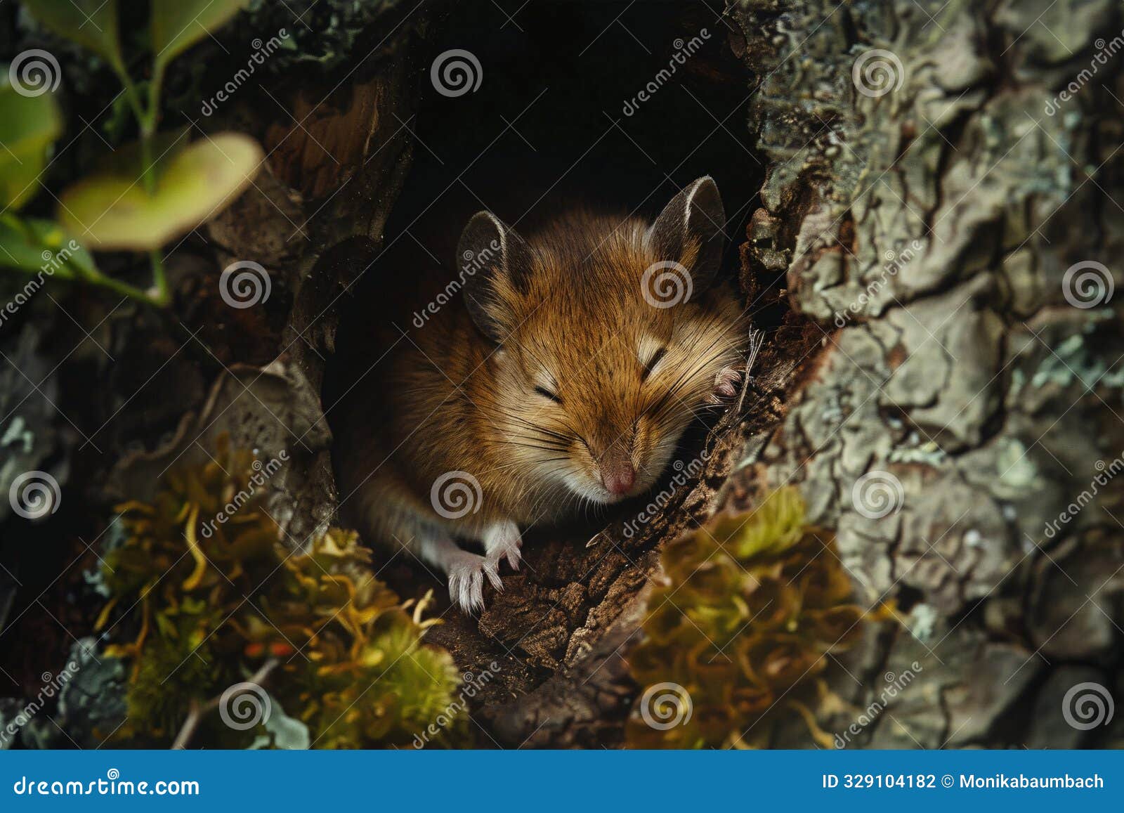 Cute Mouse Sleeping in Tree Stock Illustration - Illustration of animal ...