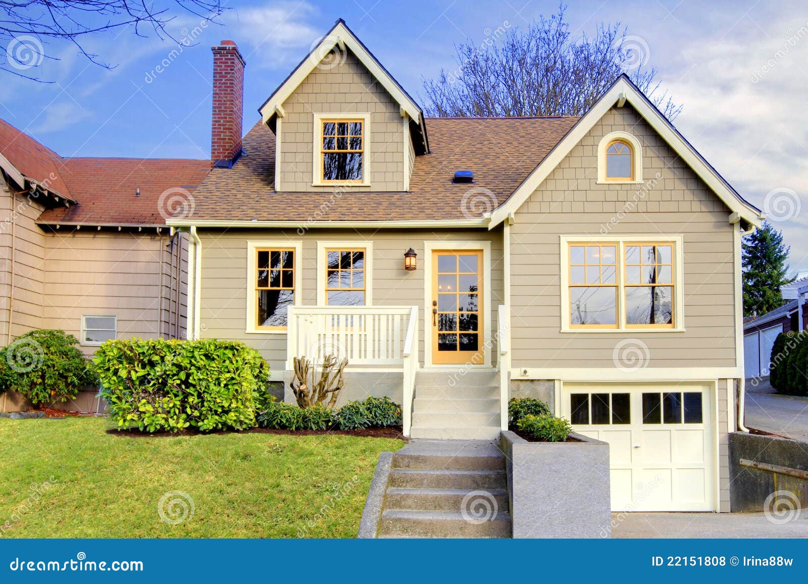 Cute Small Craftsman Style Home Stock Photo - Image of design, garage ...