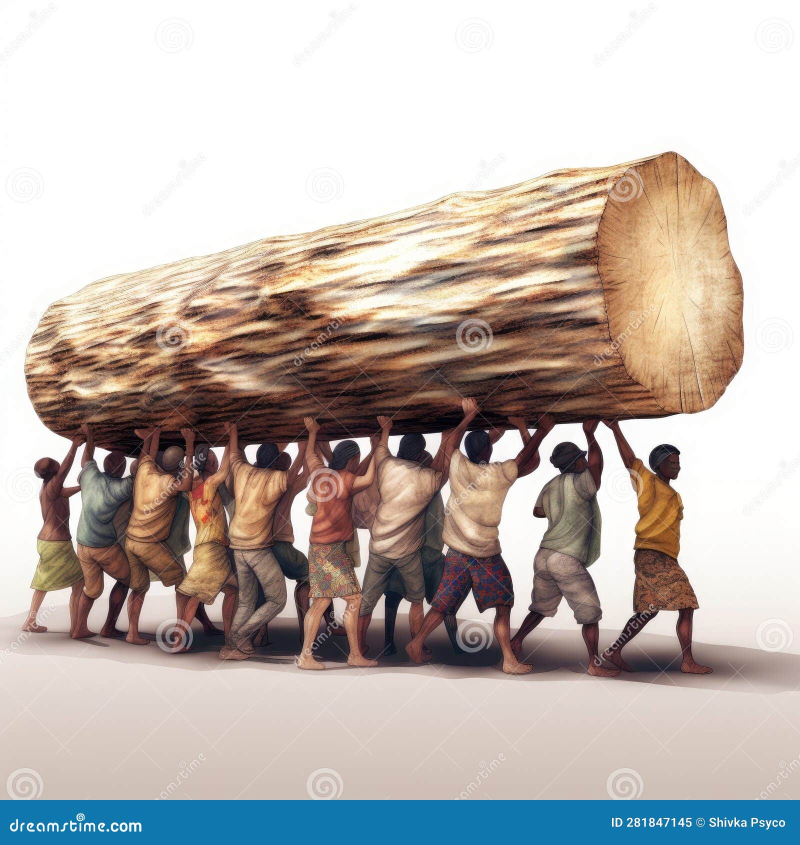 Small Figuring People Carrying A Big Log Together On White Background ...