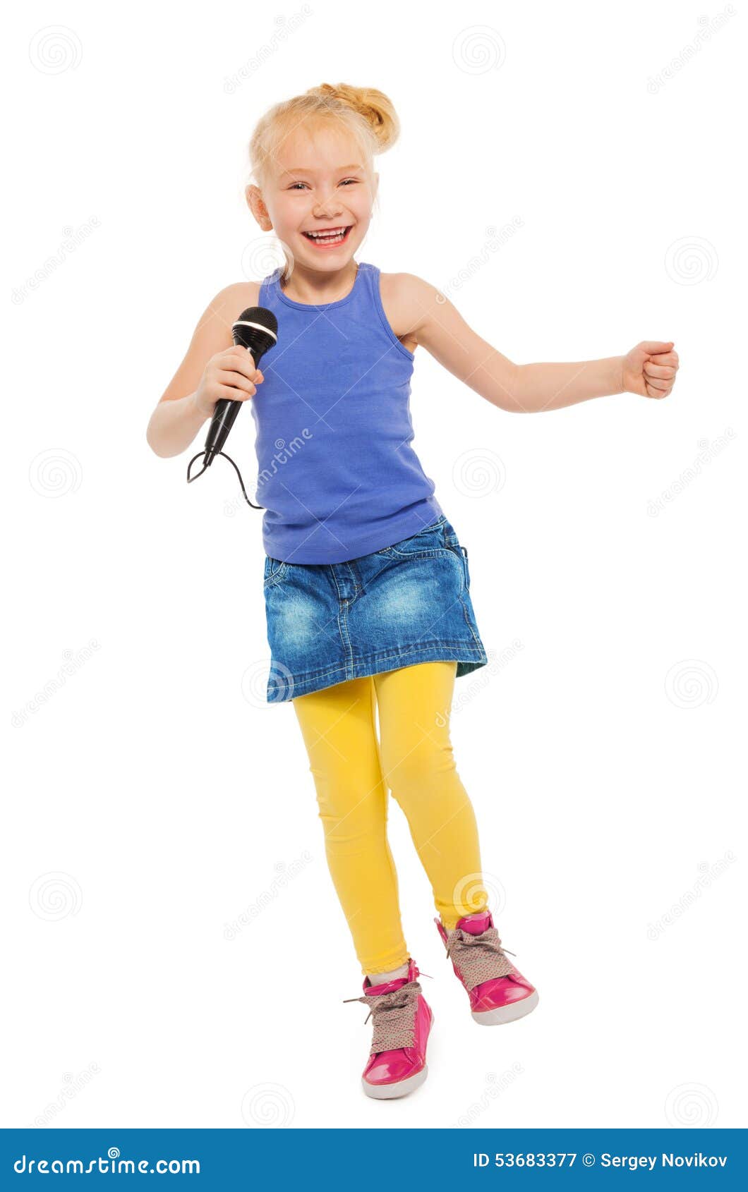 Cute Small Girl Singing In Microphone And Dancing Stock Image - Image ...