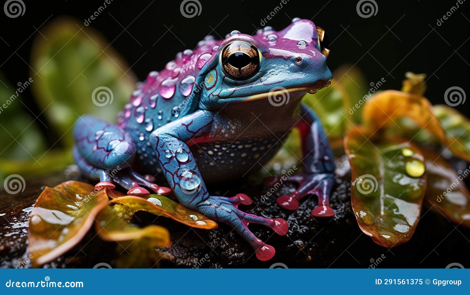 A Cute, Small, Green Toad Sitting on a Wet Leaf Generated by AI Stock ...