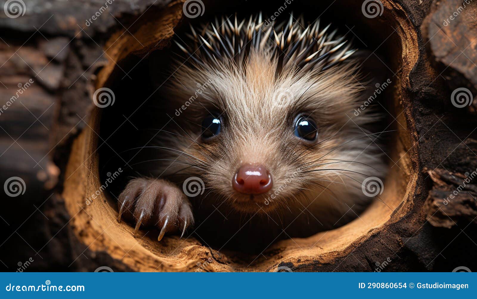 Cute Small Hedgehog, Fluffy Fur, Alert in Nature Portrait Generated by ...