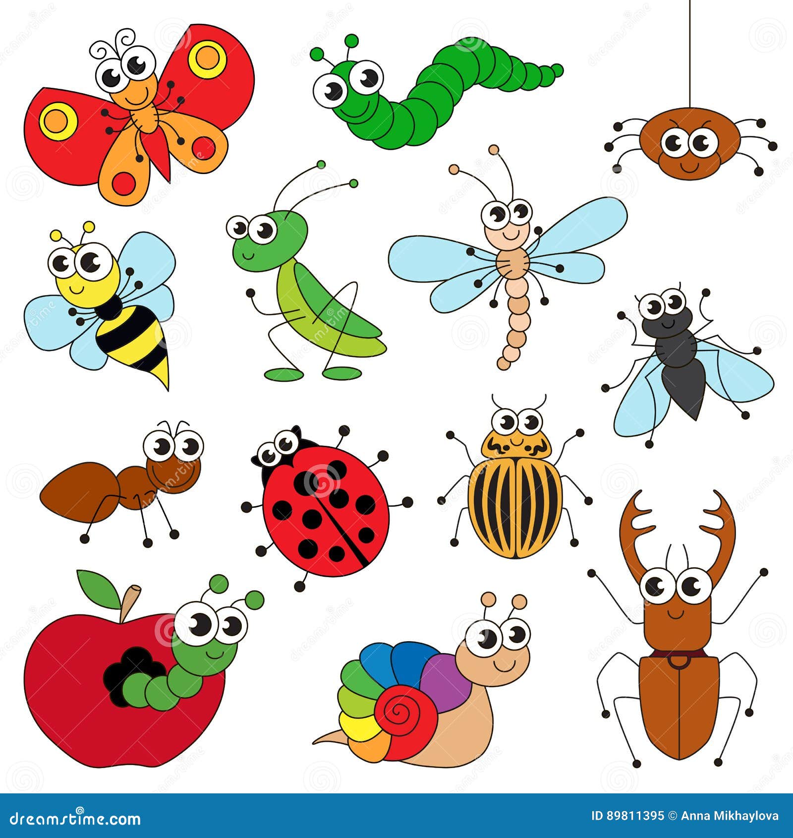 Cute Small Insects Set, the Collection of Coloring Book Template, the ...