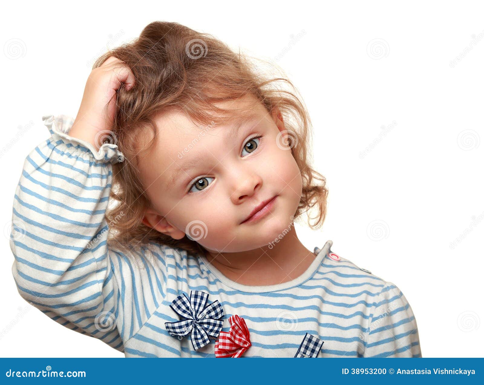 Cute Small Kid Girl Thinking and Looking Stock Photo - Image of beauty ...