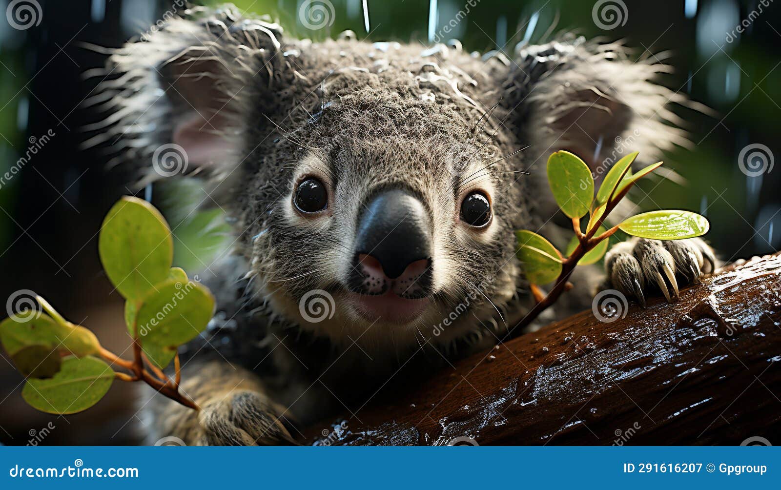 Cute Small Koala Sitting on Branch, Looking at Camera Generated by AI ...