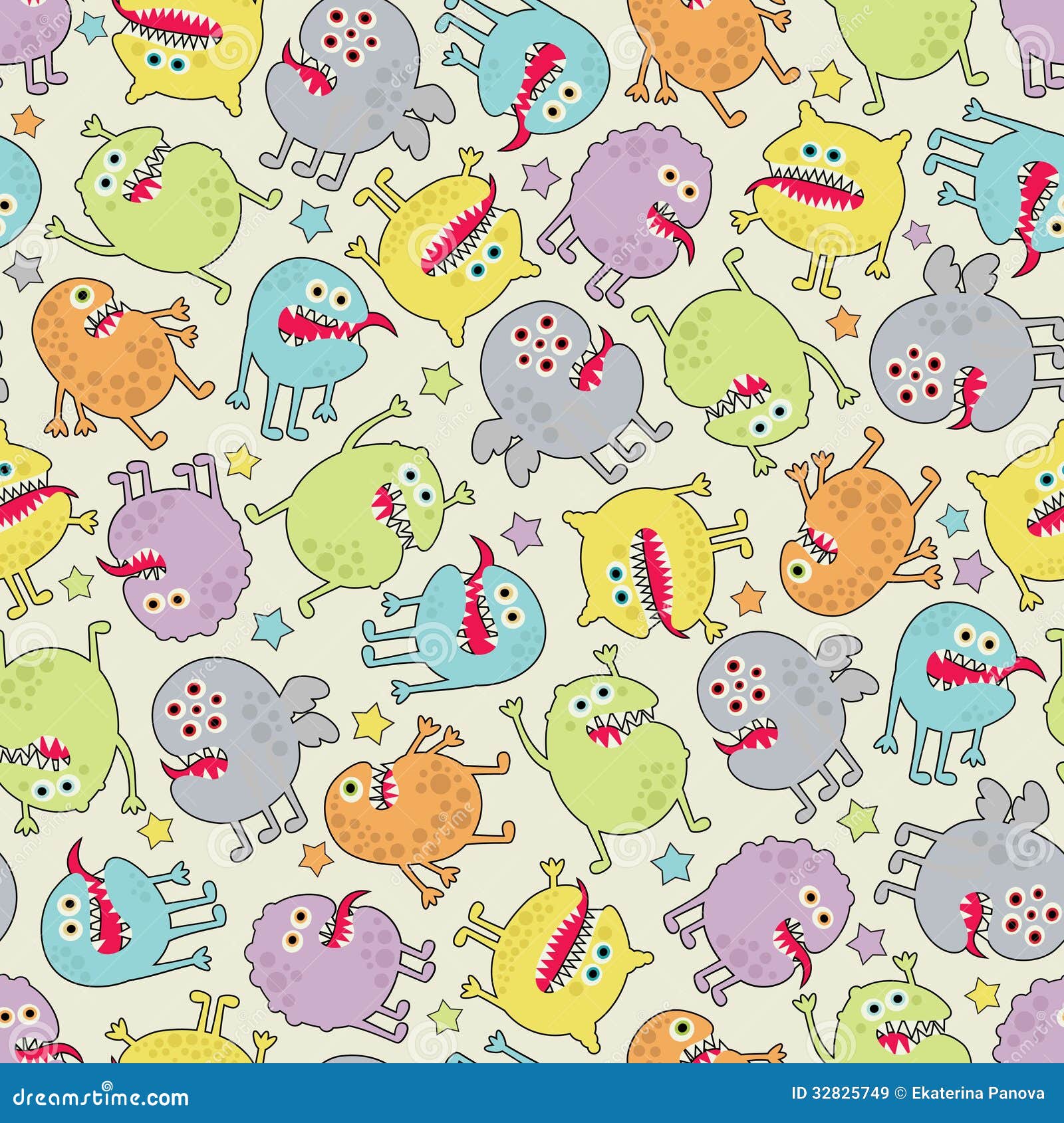 Cute Small Monsters Seamless Texture with Stars. Stock Vector ...