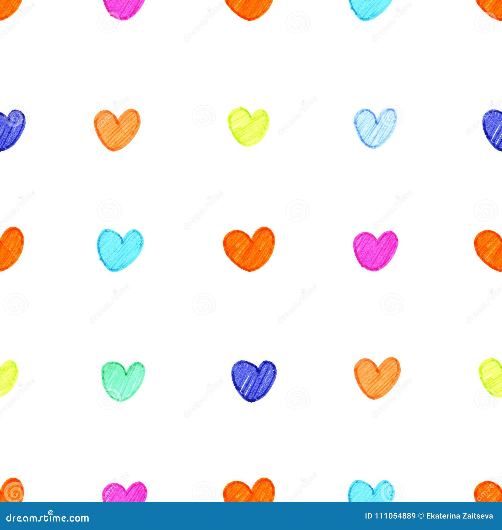 Cute Small Multi-colored Bright Hand Drawn Markers Hearts on the White ...