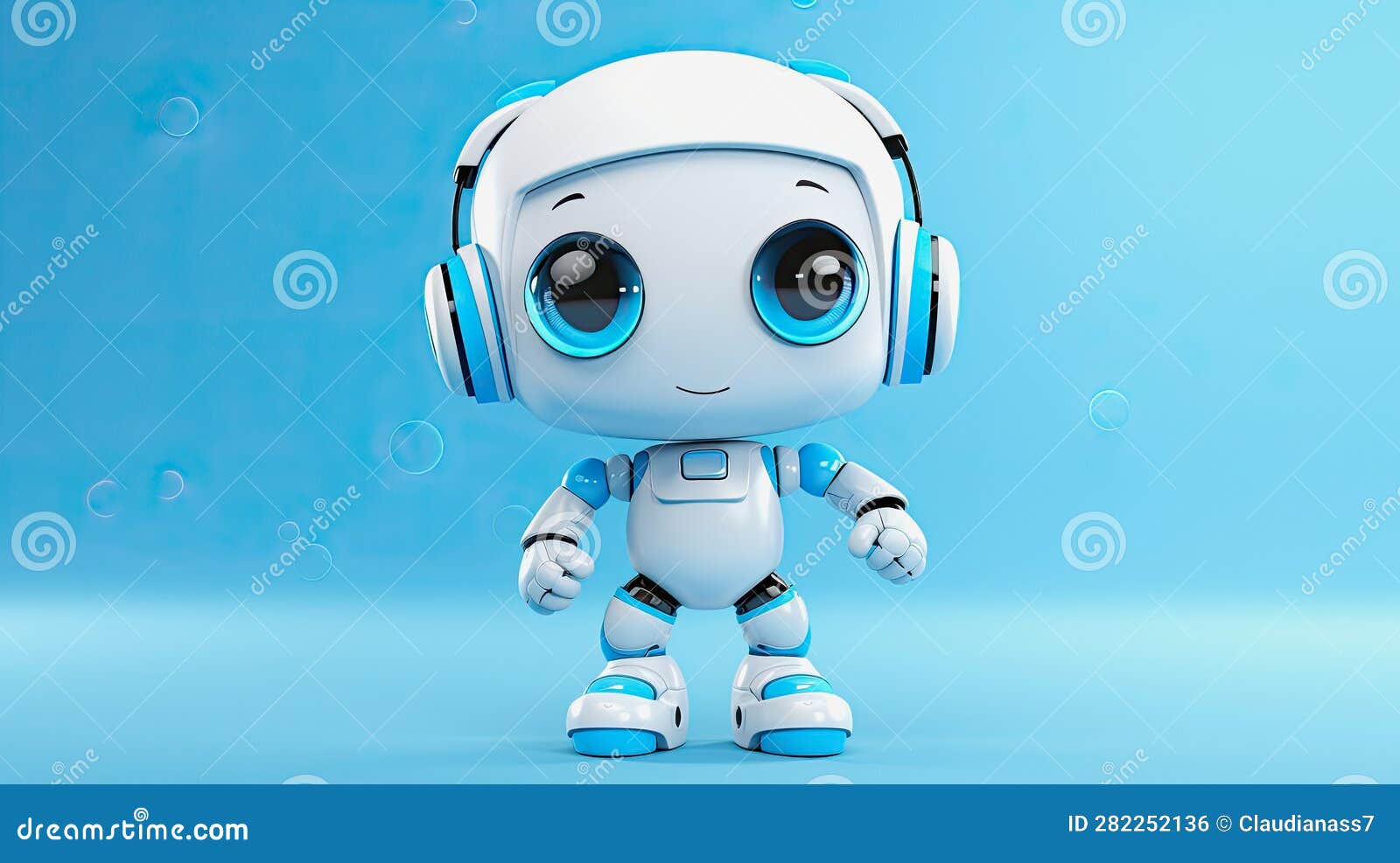 Cute Small Robot on Light Blue Background, Midjourney Generative Ai ...