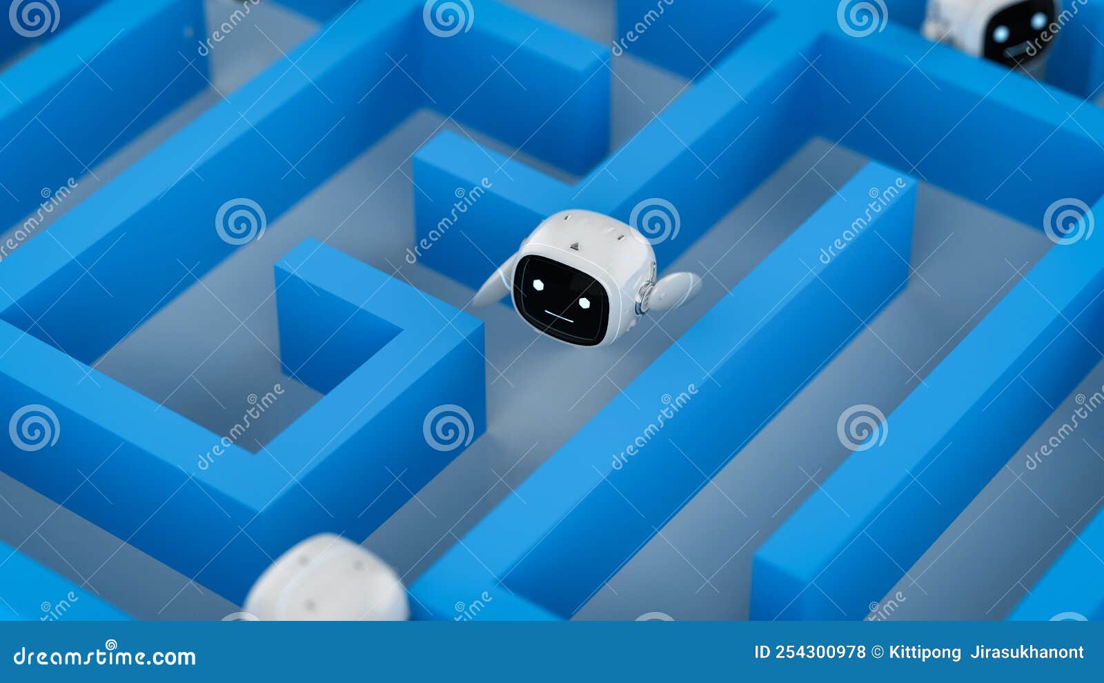 Cute and Small Robot in Maze Stock Illustration - Illustration of ...