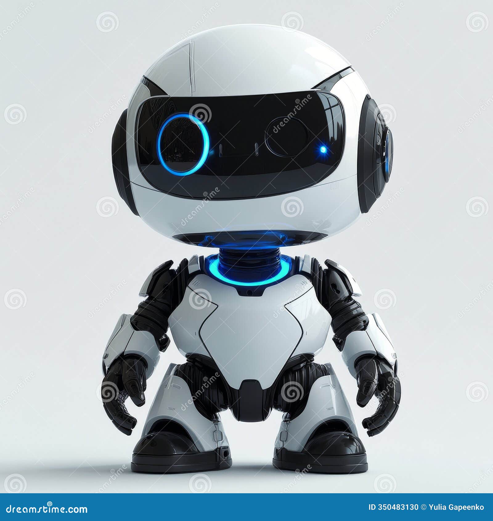 Cute Small Robot with a Round Head and Glowing Features Stands on a ...