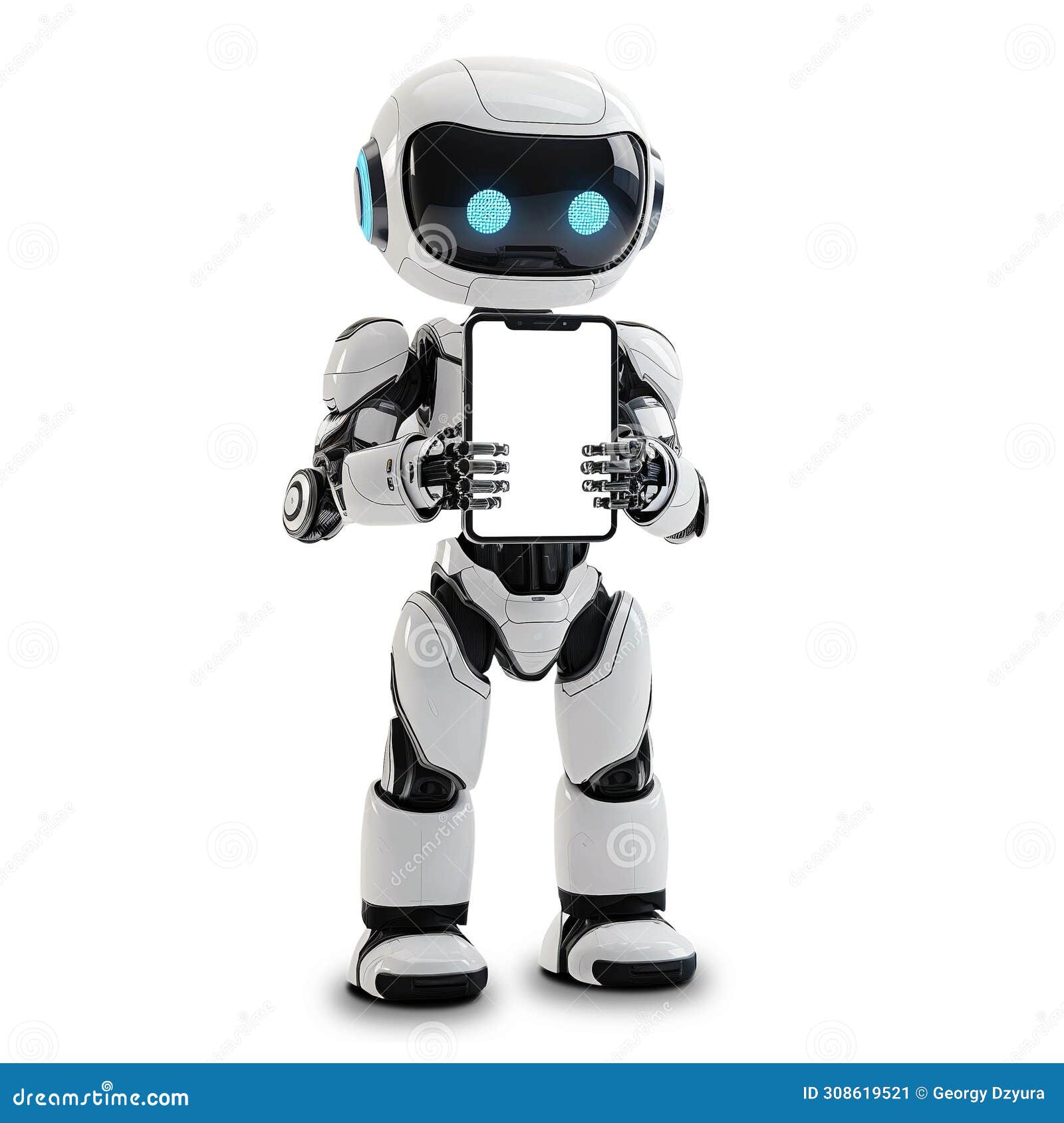 Cute Small Robot Showing a Digital Tablet Isolated on Transparent ...