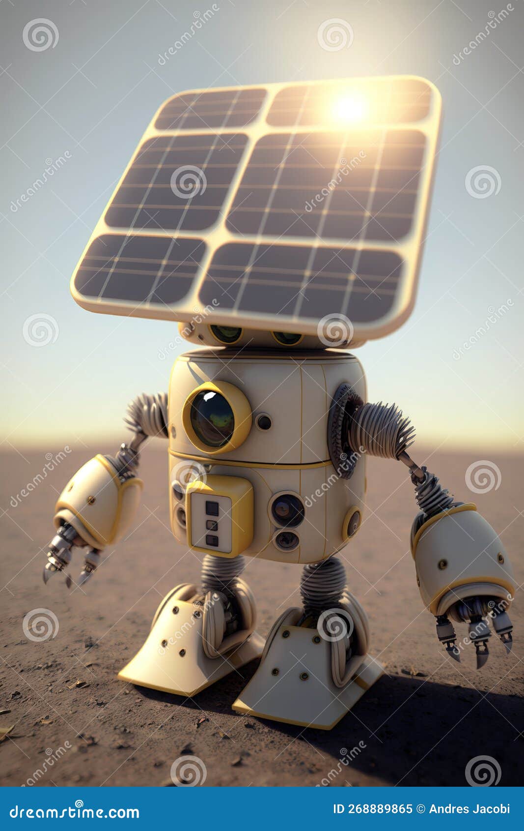 Cute Small Robot with Solar Panel As Head. Technology, Futuristic ...