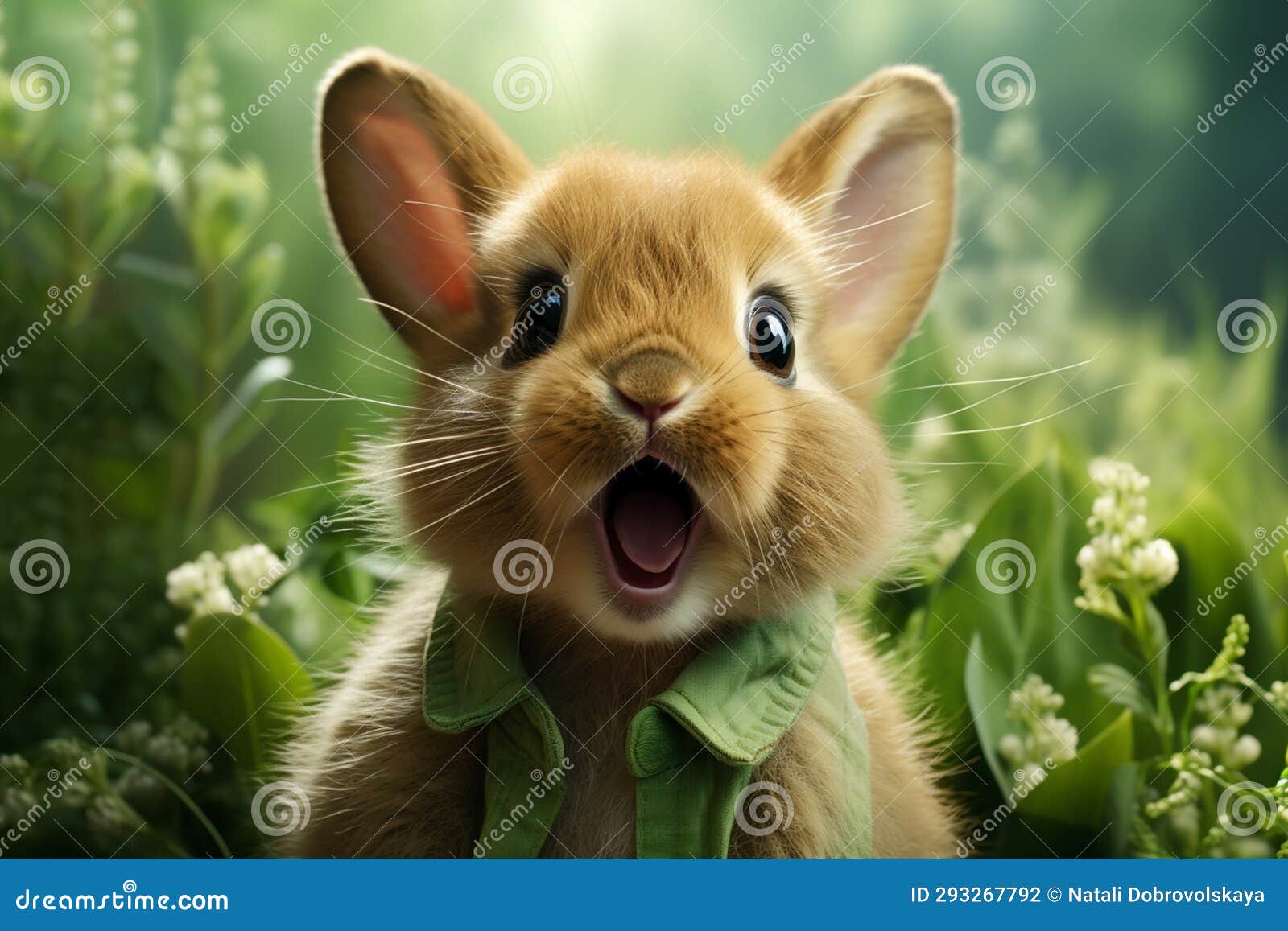 Cute Small Surprised Rabbit in Green Grass Stock Photo - Image of bunny ...